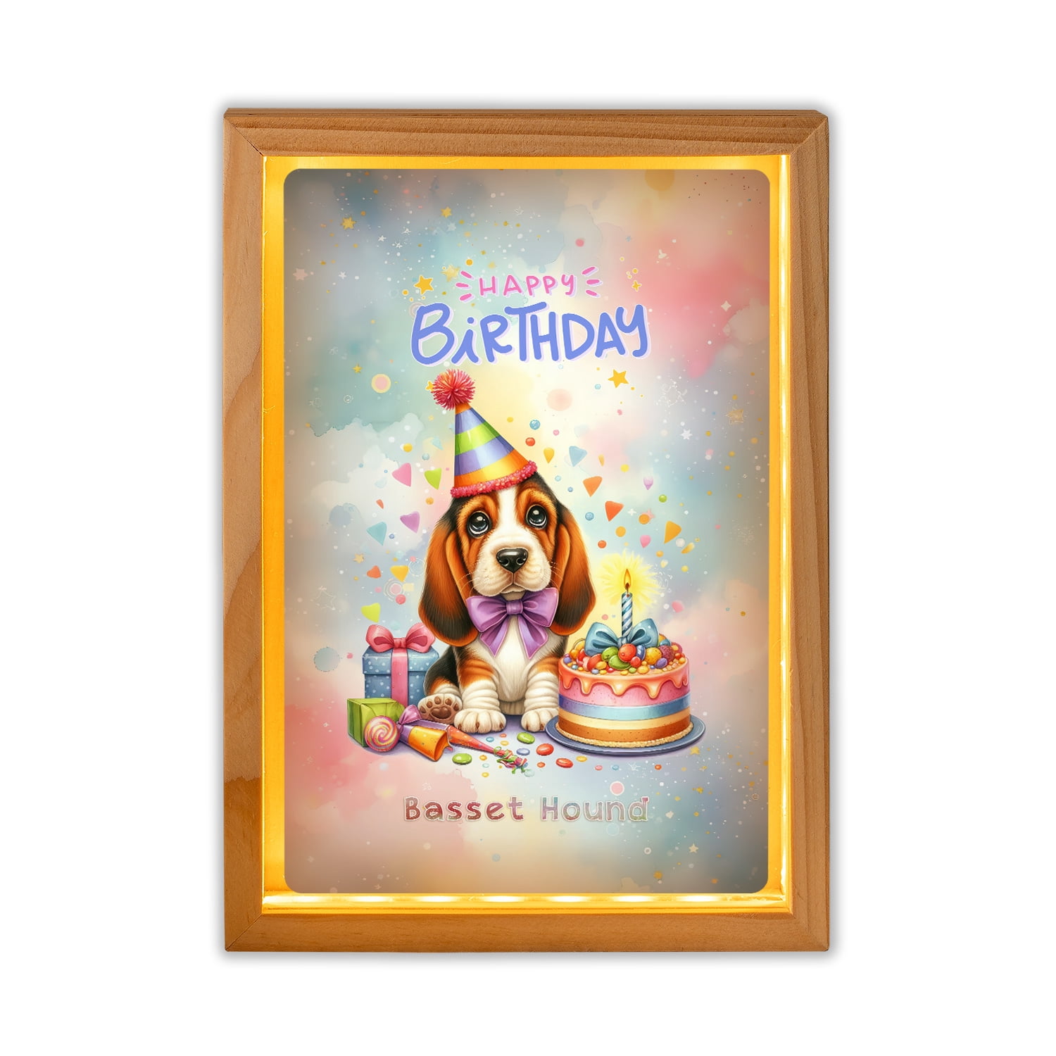 Happy Birthday Cute Puppy Basset Hound with Cake Gifts Party Hat ...