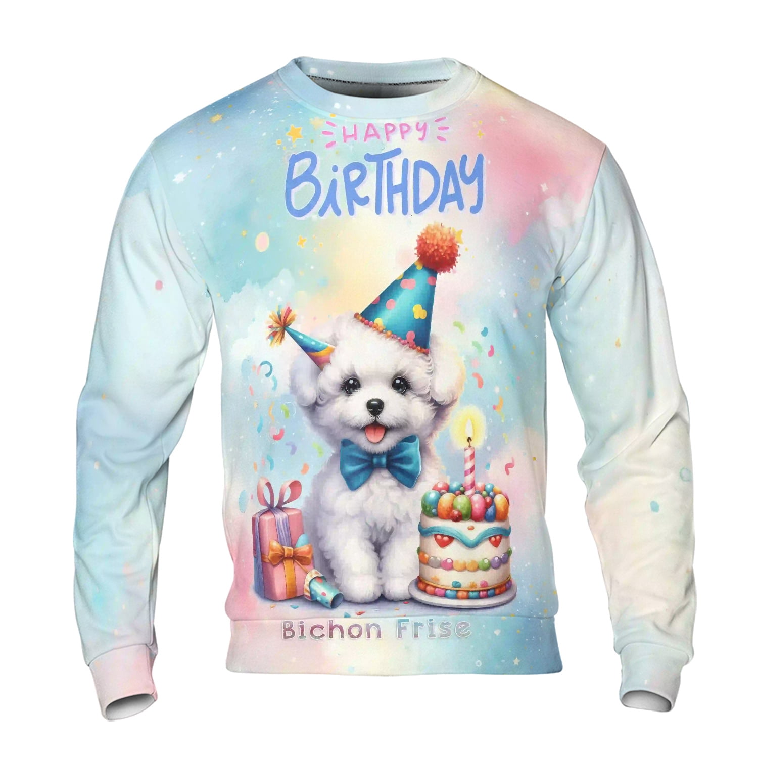 Happy Birthday Cute Puppy Bichon Frise with Cake Gifts Party Hat All ...