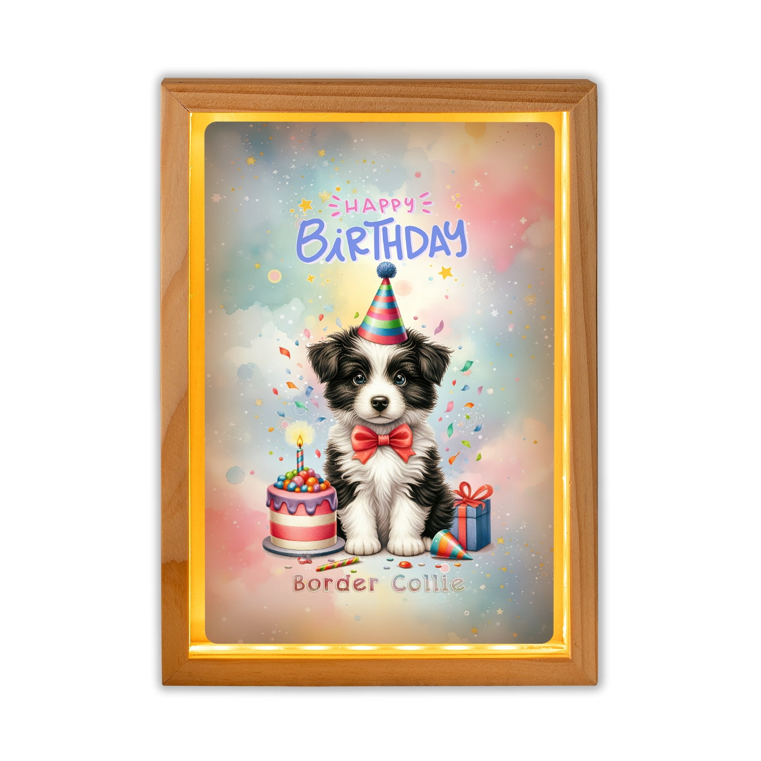 Happy Birthday Cute Puppy Border Collie with Cake Gifts Party Hat ...