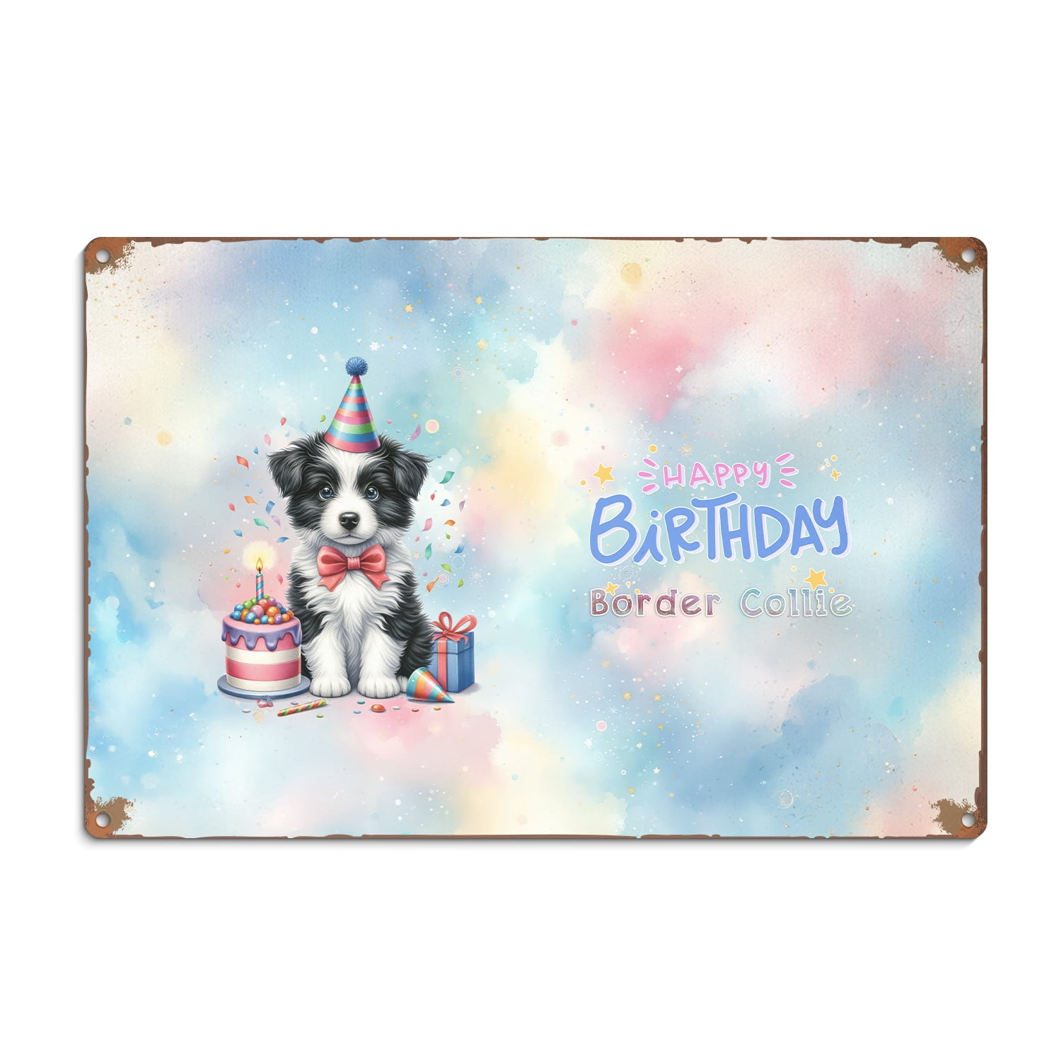 Happy Birthday Cute Puppy Border Collie with Cake Gifts Party Hat ...