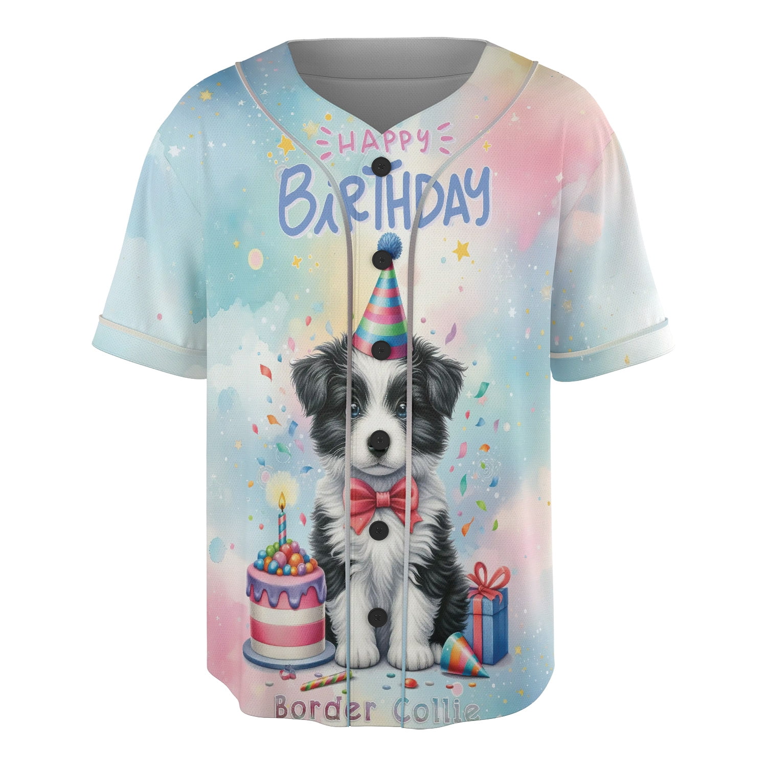 Happy Birthday Cute Puppy Border Collie with Cake Gifts Party Hat All ...