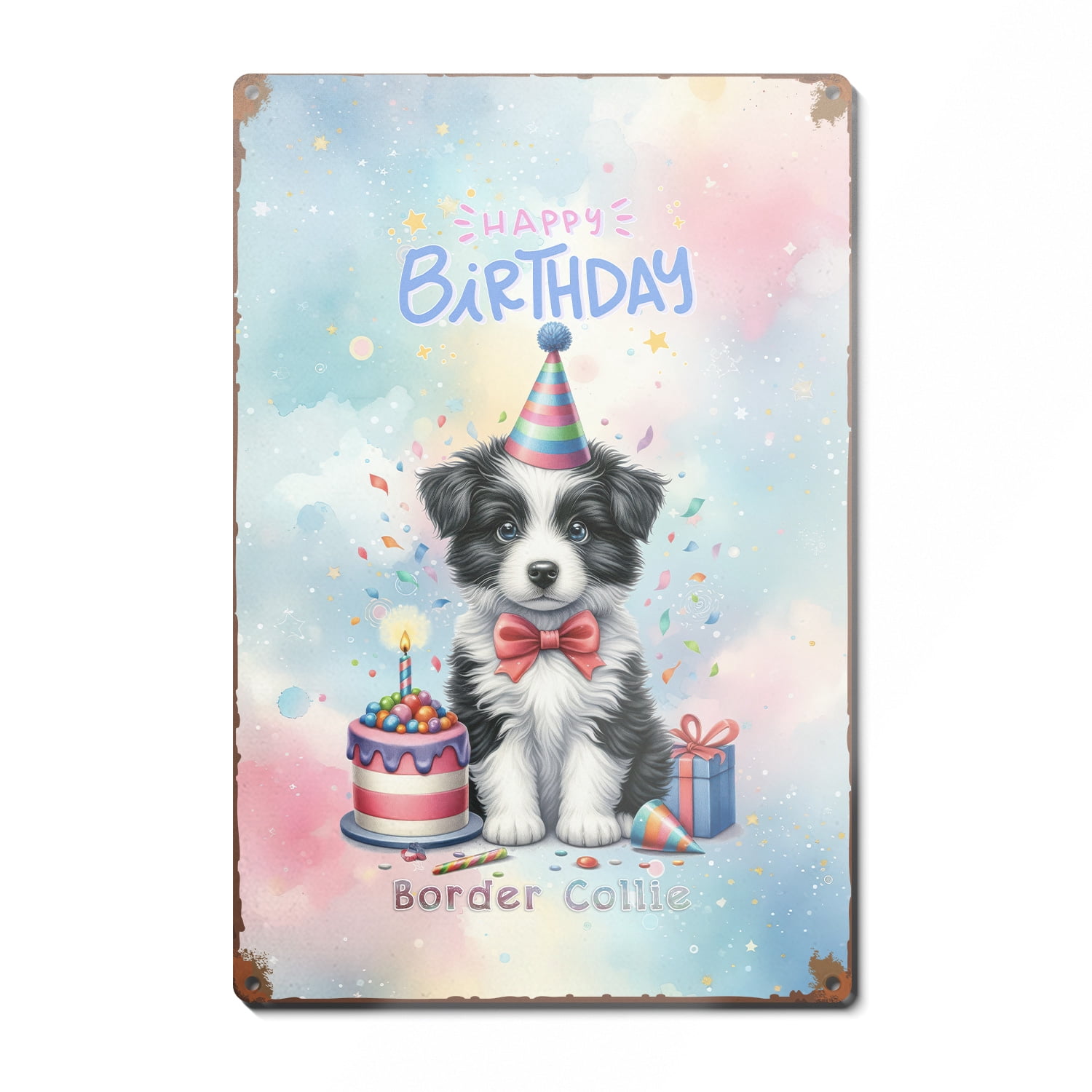 Happy Birthday Cute Puppy Border Collie with Cake Gifts Party Hat ...