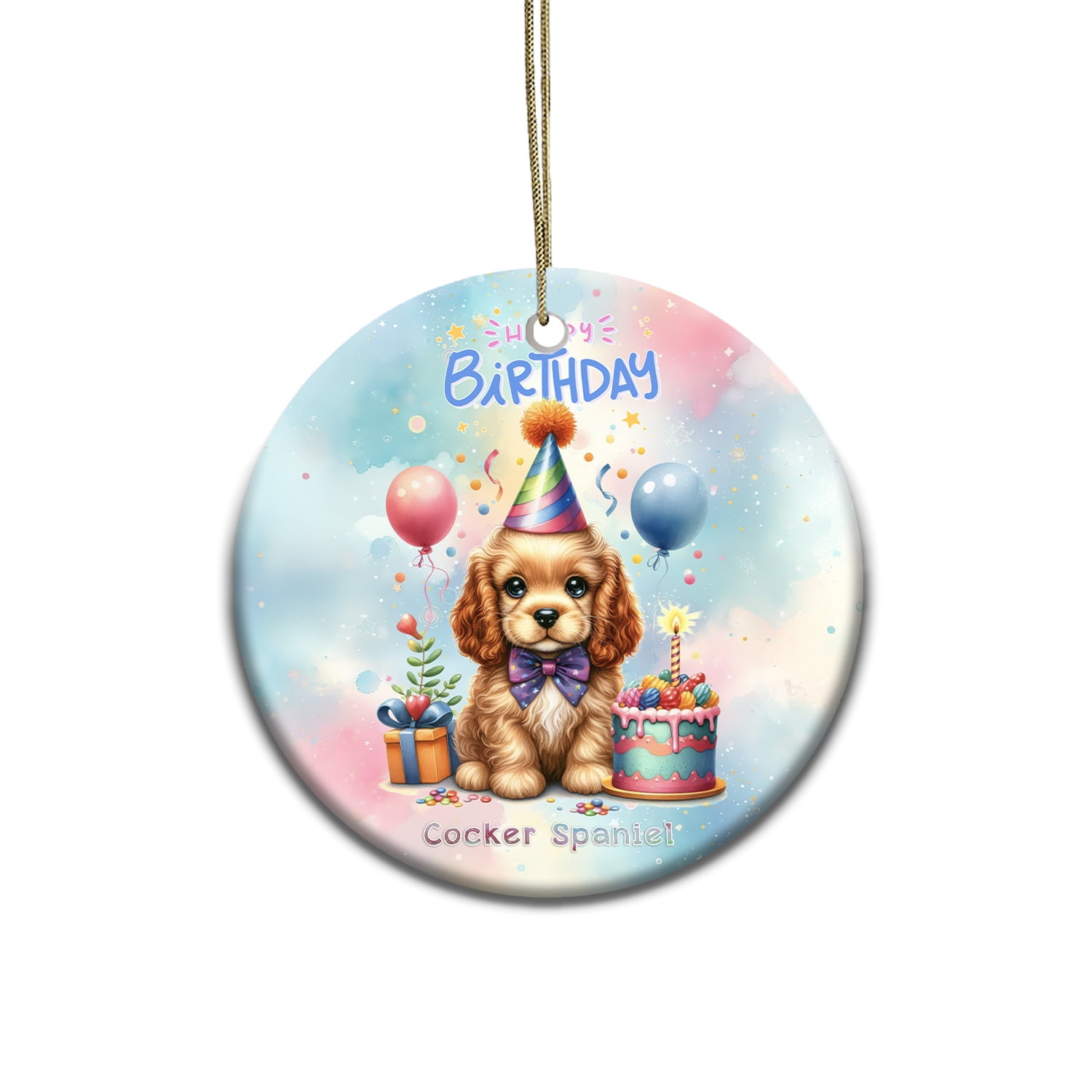 Happy Birthday Cute Puppy Cocker Spaniel with Cake Gifts Party Hat ...