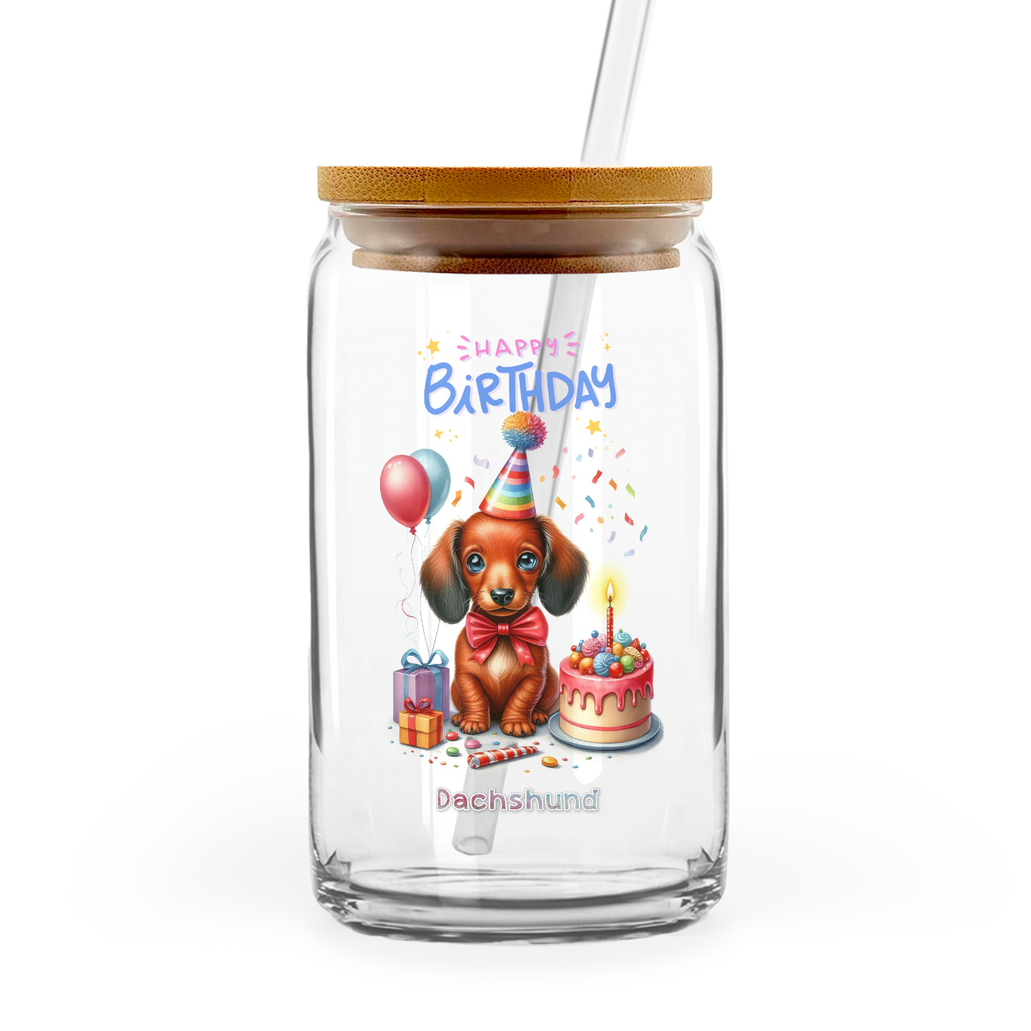 Happy Birthday Cute Puppy Dachshund with Cake Gifts Party Hat 16oz ...