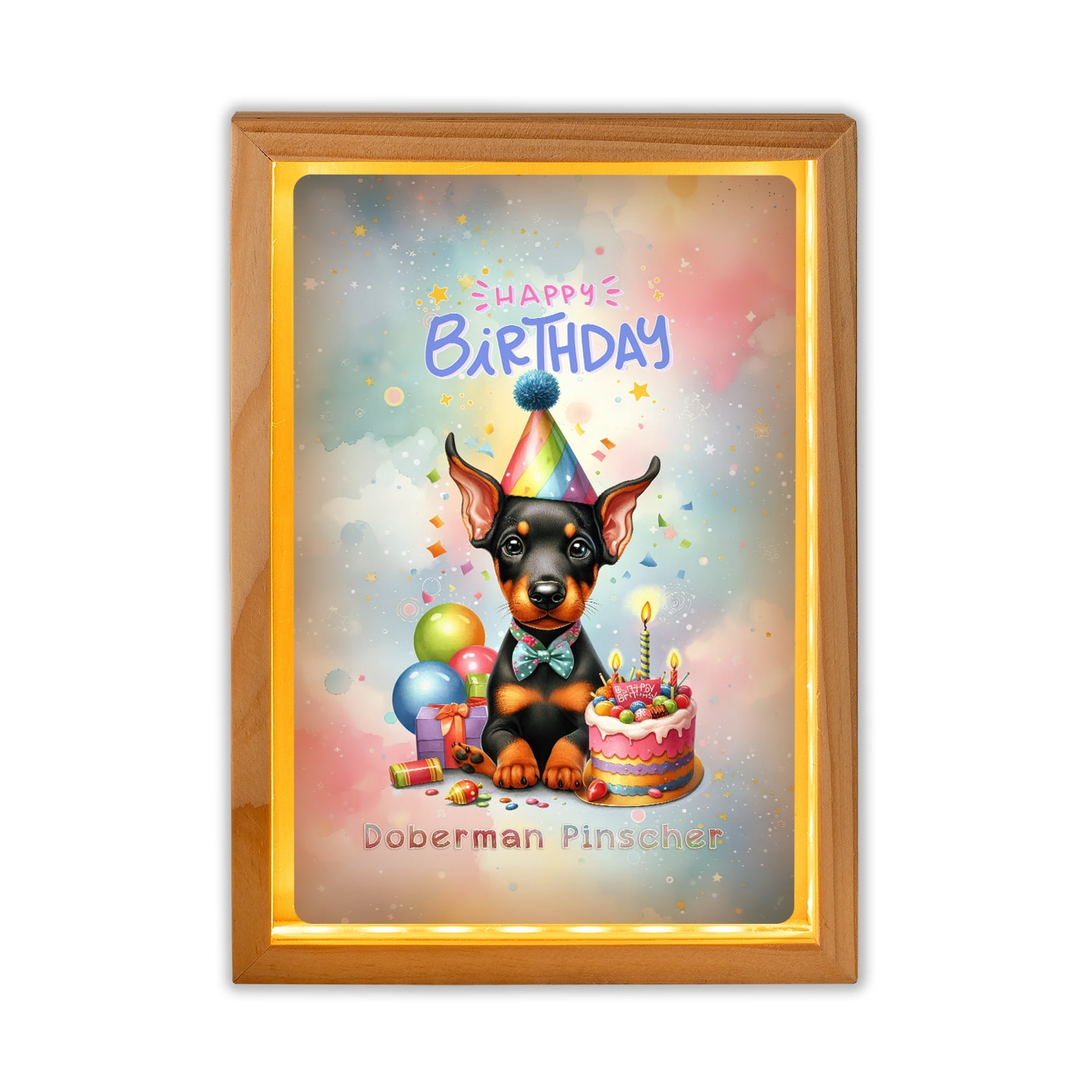 Happy Birthday Cute Puppy Doberman Pinscher with Cake Gifts Party Hat ...