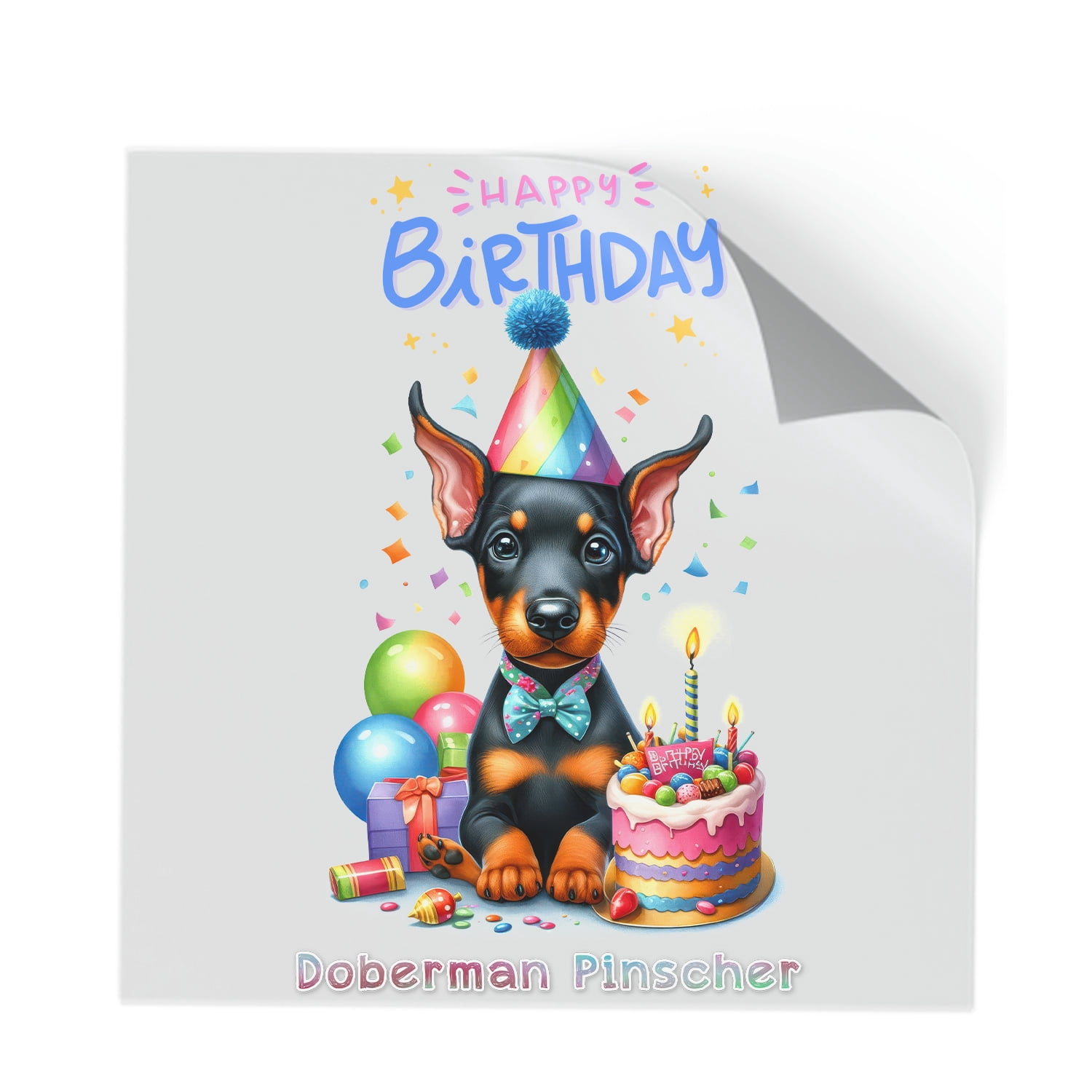 Happy Birthday Cute Puppy Doberman Pinscher with Cake Gifts Party Hat ...