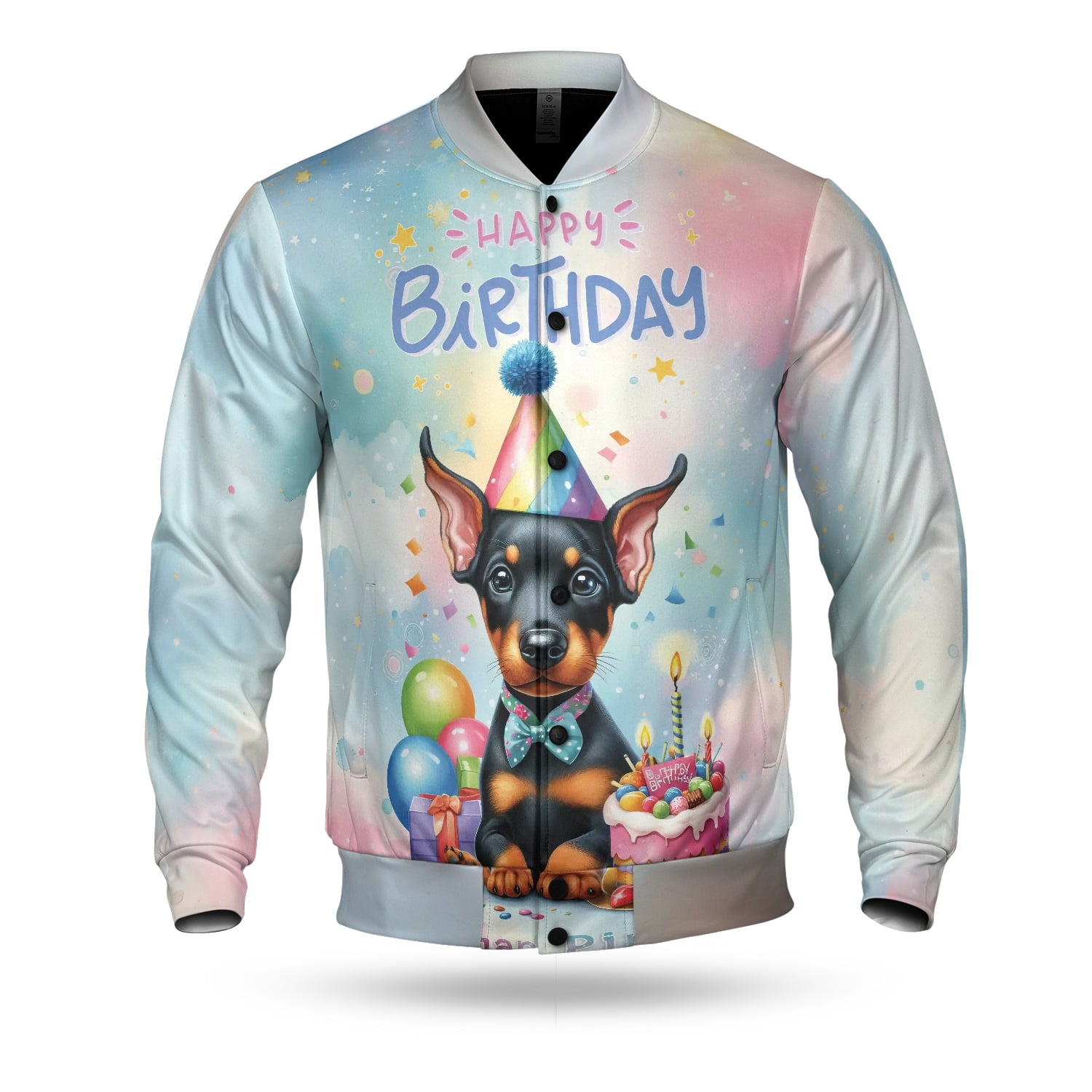 Happy Birthday Cute Puppy Doberman Pinscher with Cake Gifts Party Hat ...