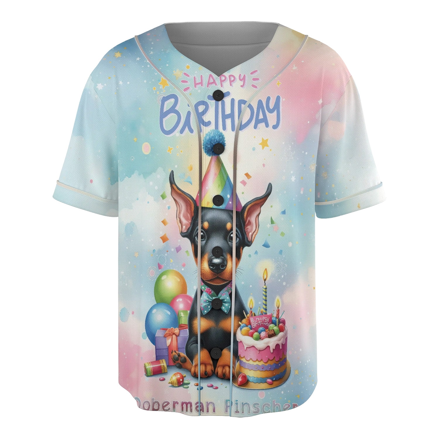 Happy Birthday Cute Puppy Doberman Pinscher with Cake Gifts Party Hat ...