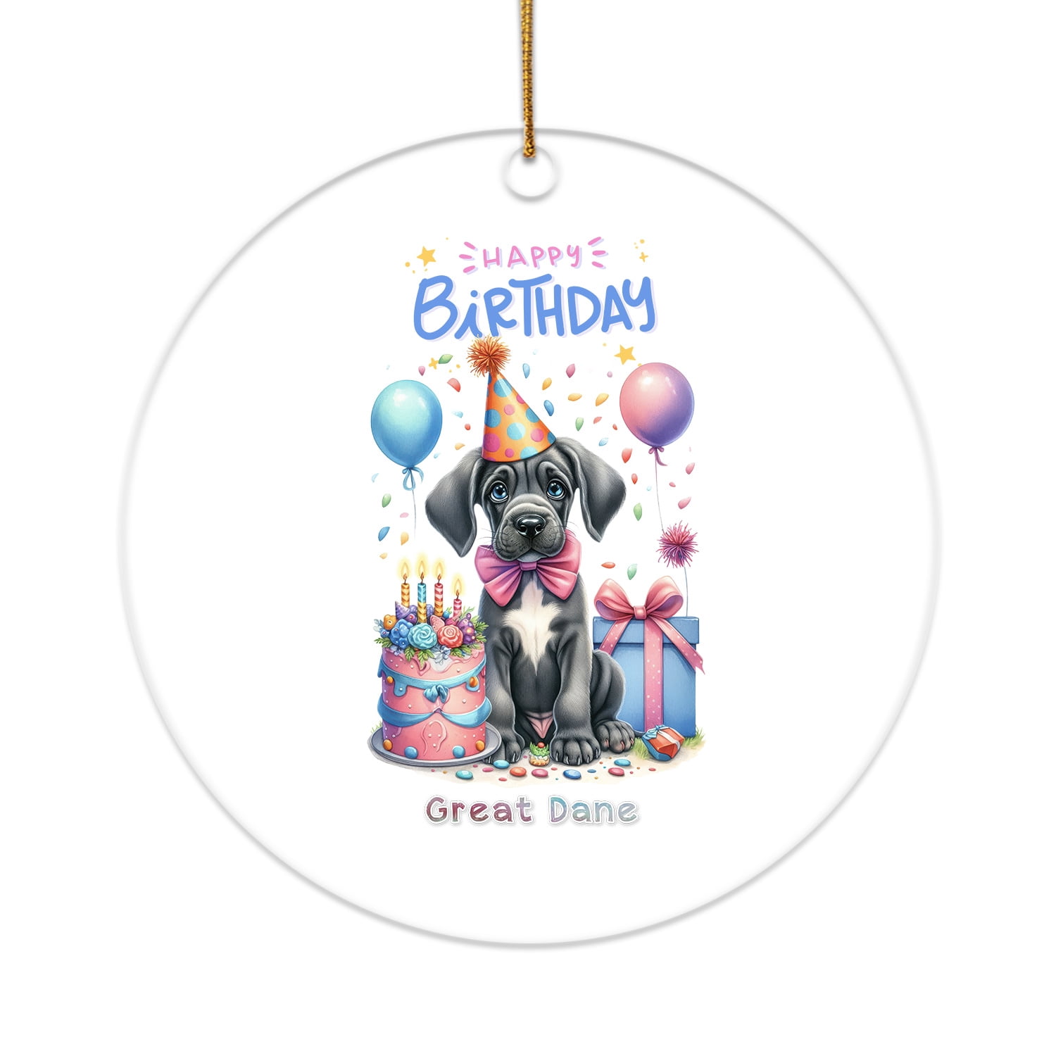 Happy Birthday Cute Puppy Great Dane with Cake Gifts Party Hat Acrylic ...