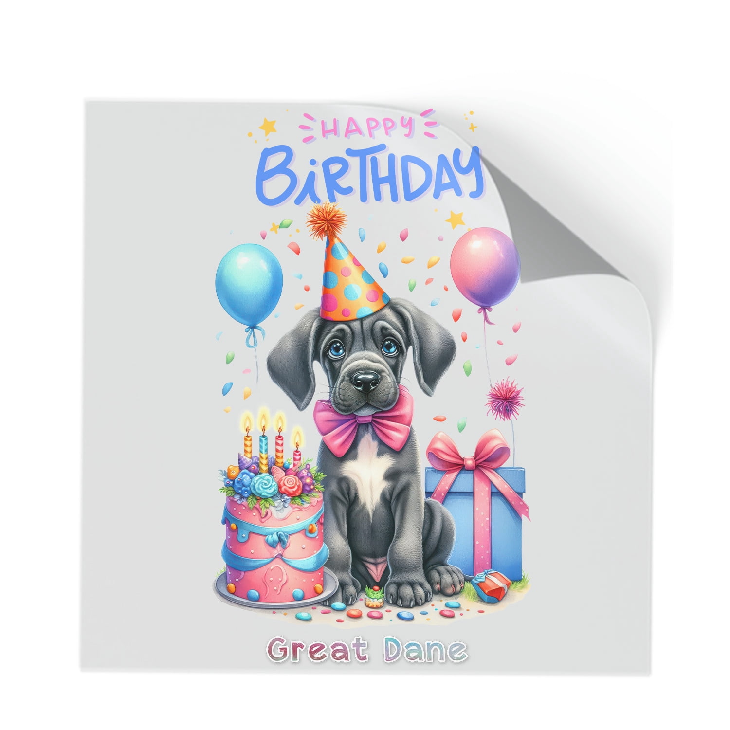 Happy Birthday Cute Puppy Great Dane with Cake Gifts Party Hat Cutout ...