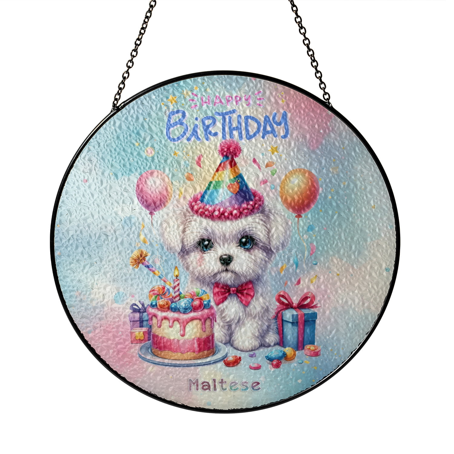 Happy Birthday Cute Puppy Maltese with Cake Gifts Party Hat Stained ...