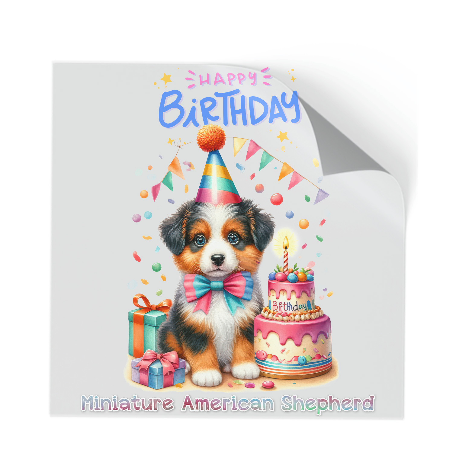 Happy Birthday Cute Puppy Miniature American Shepherd with Cake Gifts ...