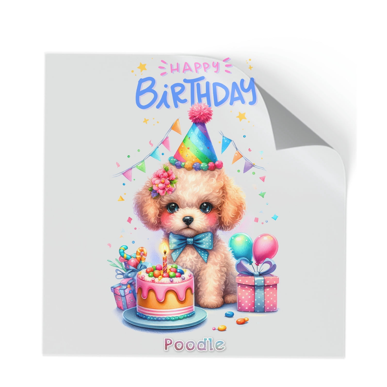 Happy Birthday Cute Puppy Poodle with Cake Gifts Party Hat Cutout ...
