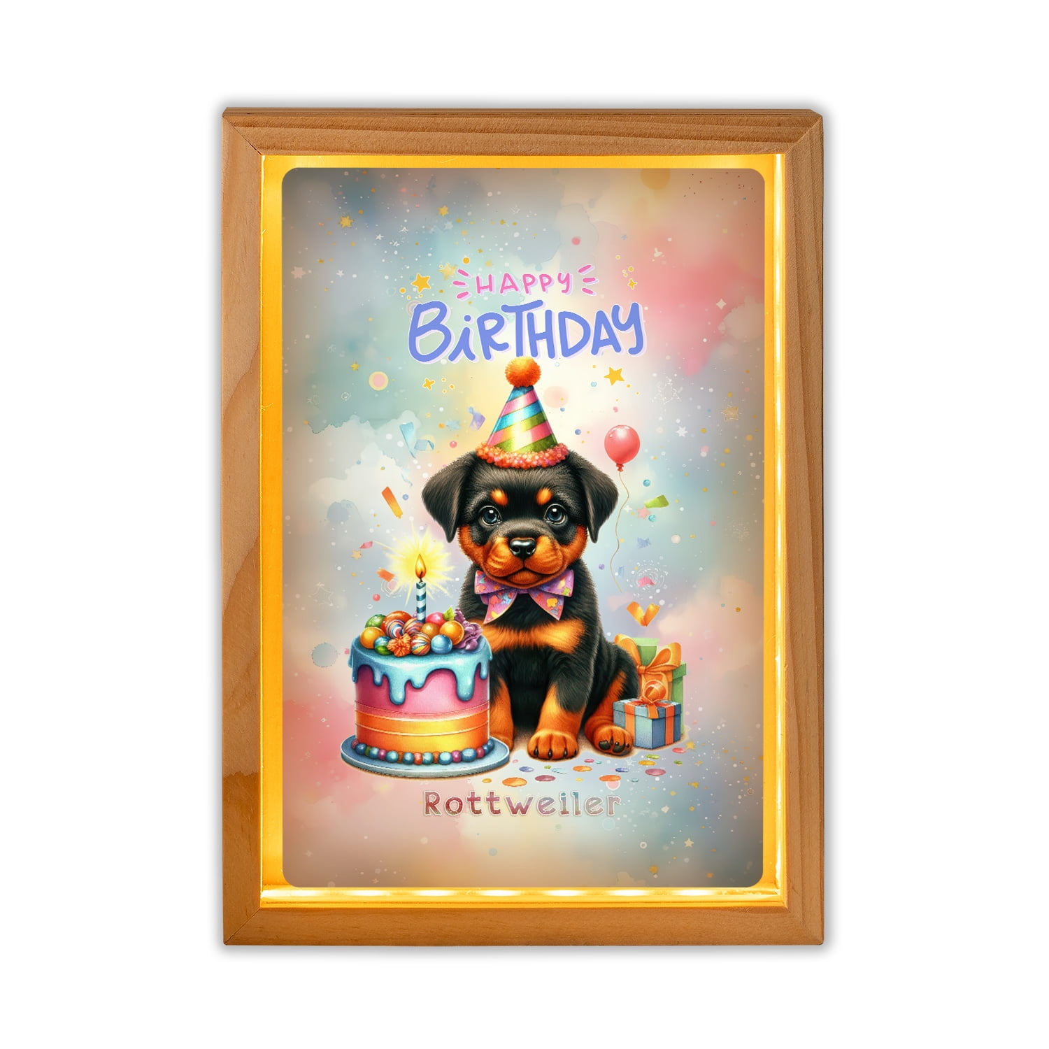 Happy Birthday Cute Puppy Rottweiler with Cake Gifts Party Hat Acrylic ...