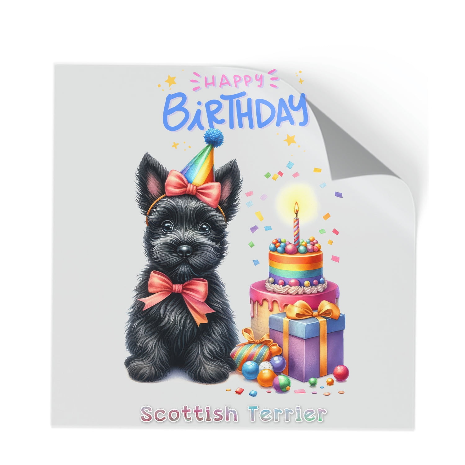 Happy Birthday Cute Puppy Scottish Terrier with Cake Gifts Party Hat ...