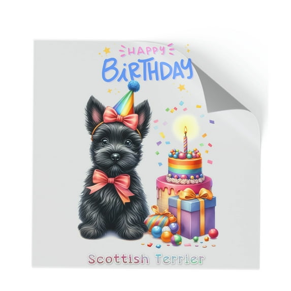 Happy Birthday Cute Puppy Scottish Terrier with Cake Gifts Party Hat ...