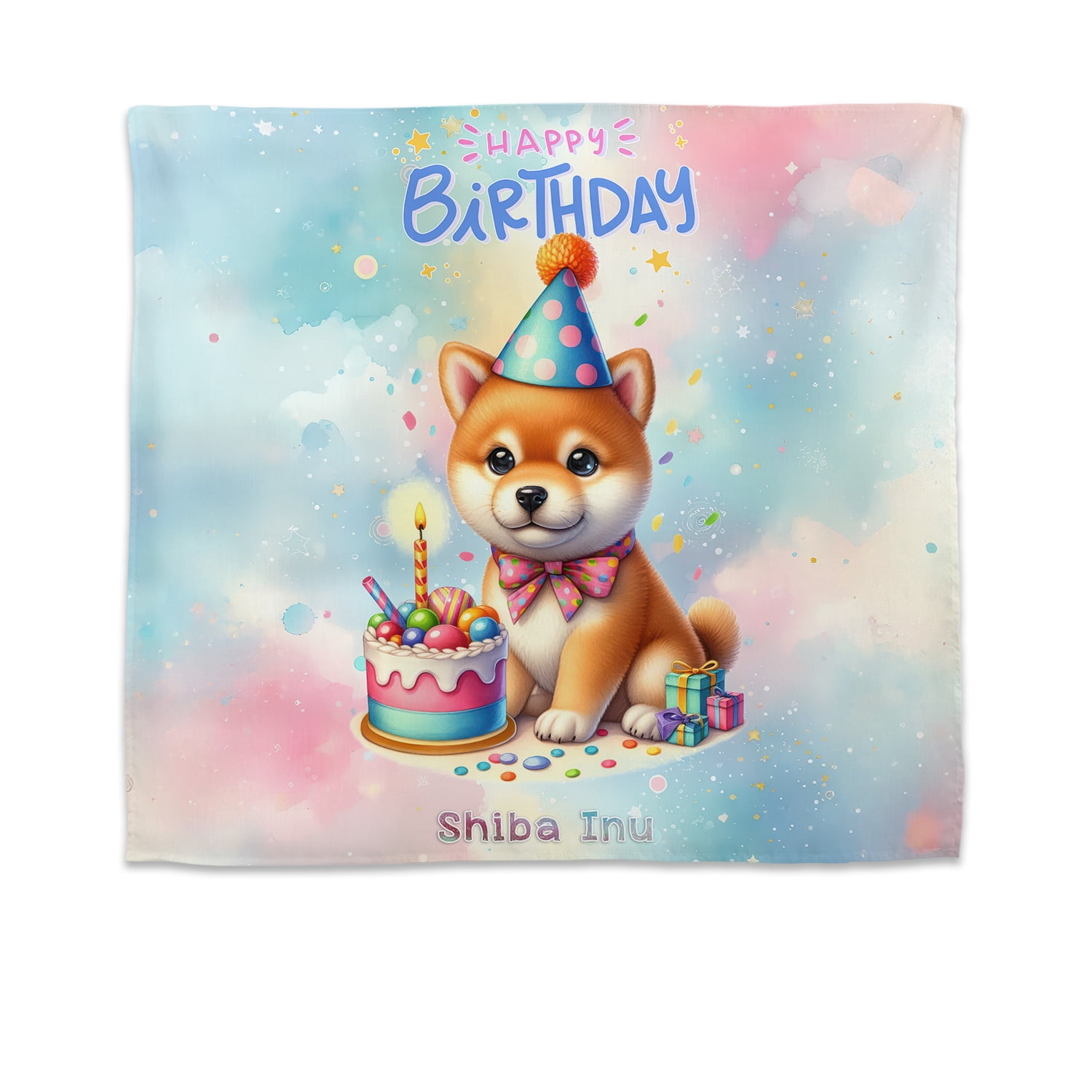 Happy Birthday Cute Puppy Shiba Inu with Cake Gifts Party Hat Tapestry ...