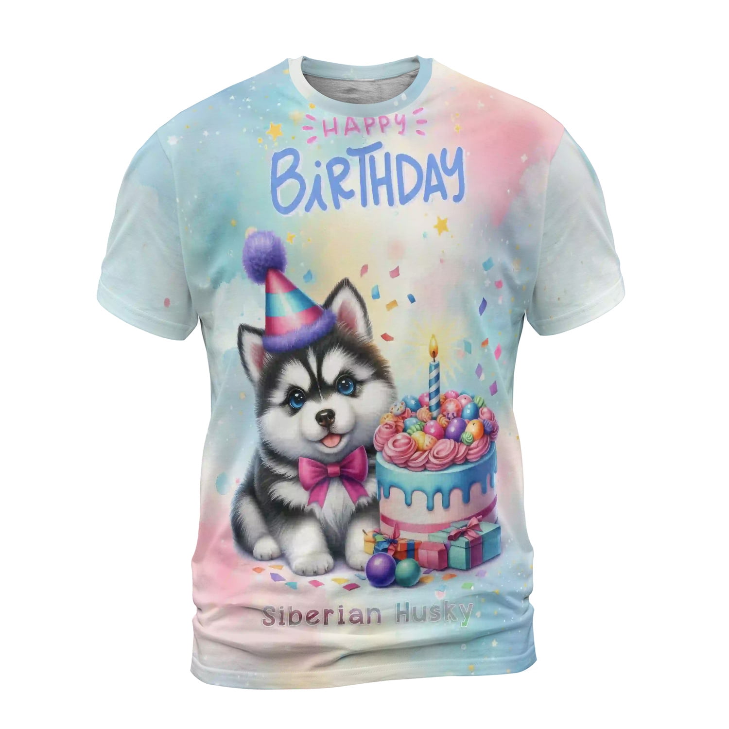Happy Birthday Cute Puppy Siberian Husky with Cake Gifts Party Hat All ...