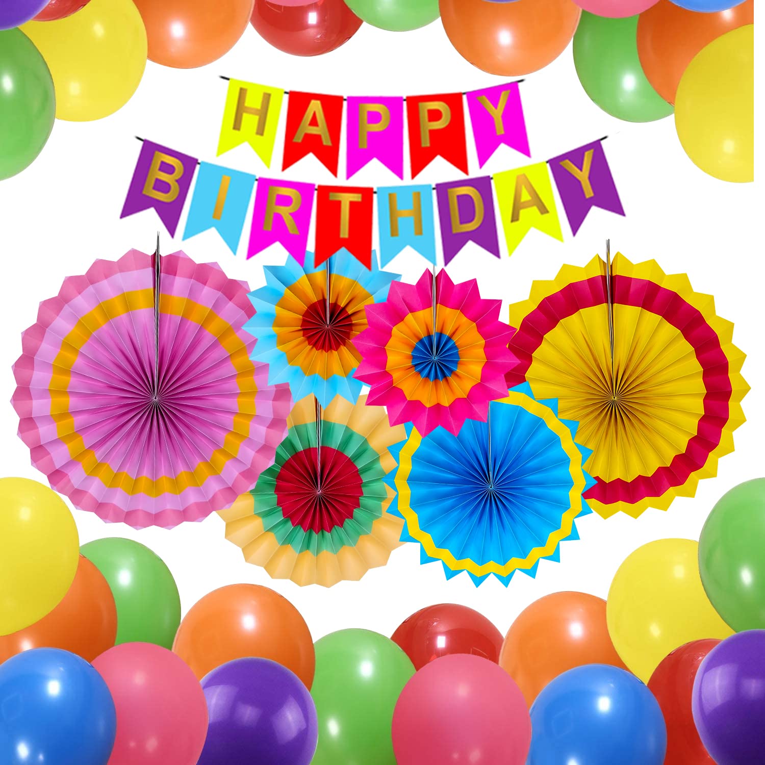 Happy Birthday Decoration Items With Balloons, Paper Fans, Banners ...