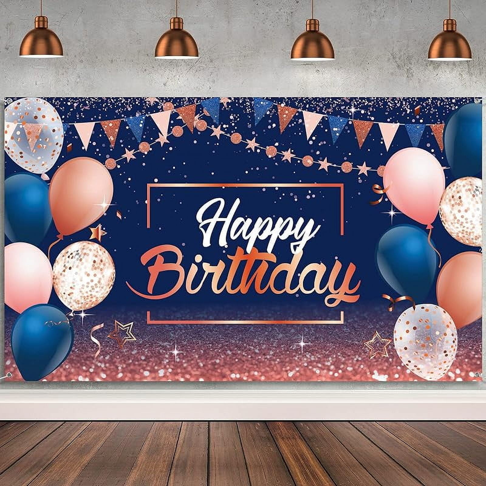 Happy Birthday Backdrop Glitter Rose Gold Black Balloon Bday ...