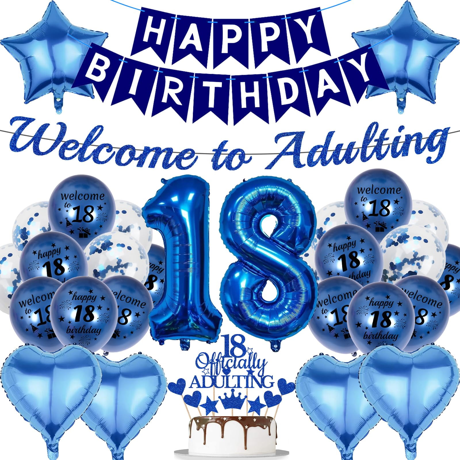 Happy Birthday Decorations Banner - AFN131 Pcs Blue Birthday ...