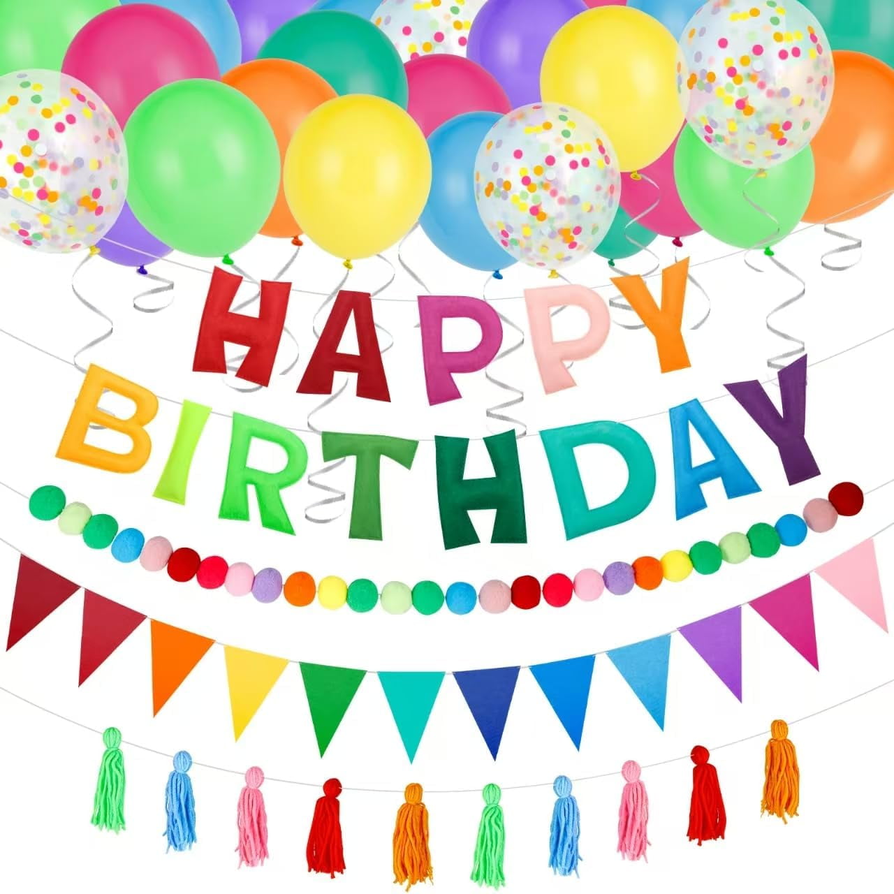 Happy Birthday Decorations Kit - Pre-Strung 3D Felt Happy Birthday ...