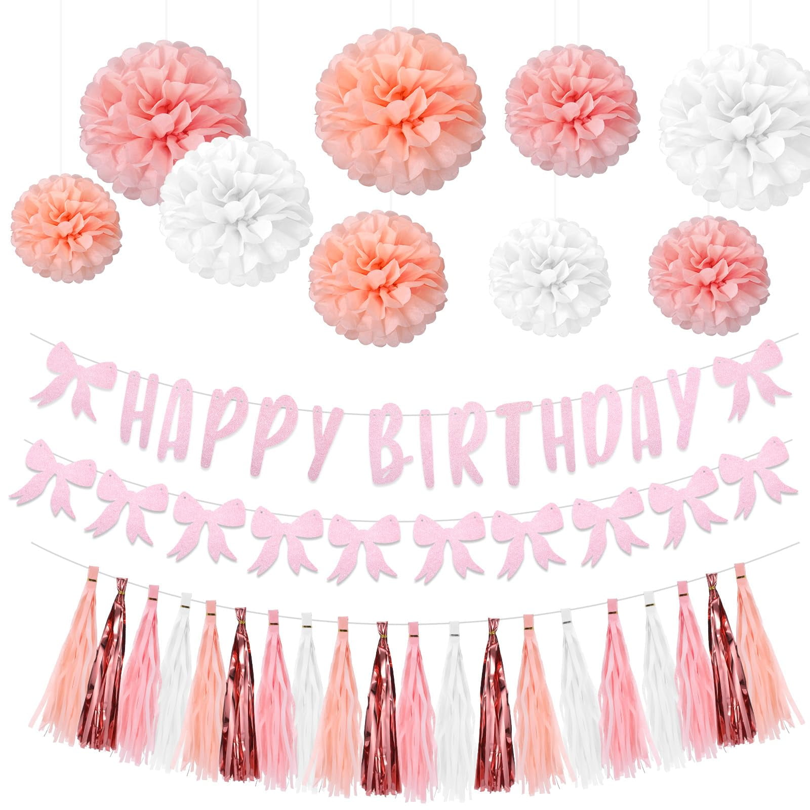 Happy Birthday Decorations,Rose Gold SSF20 Pink Party Banner Balls ...