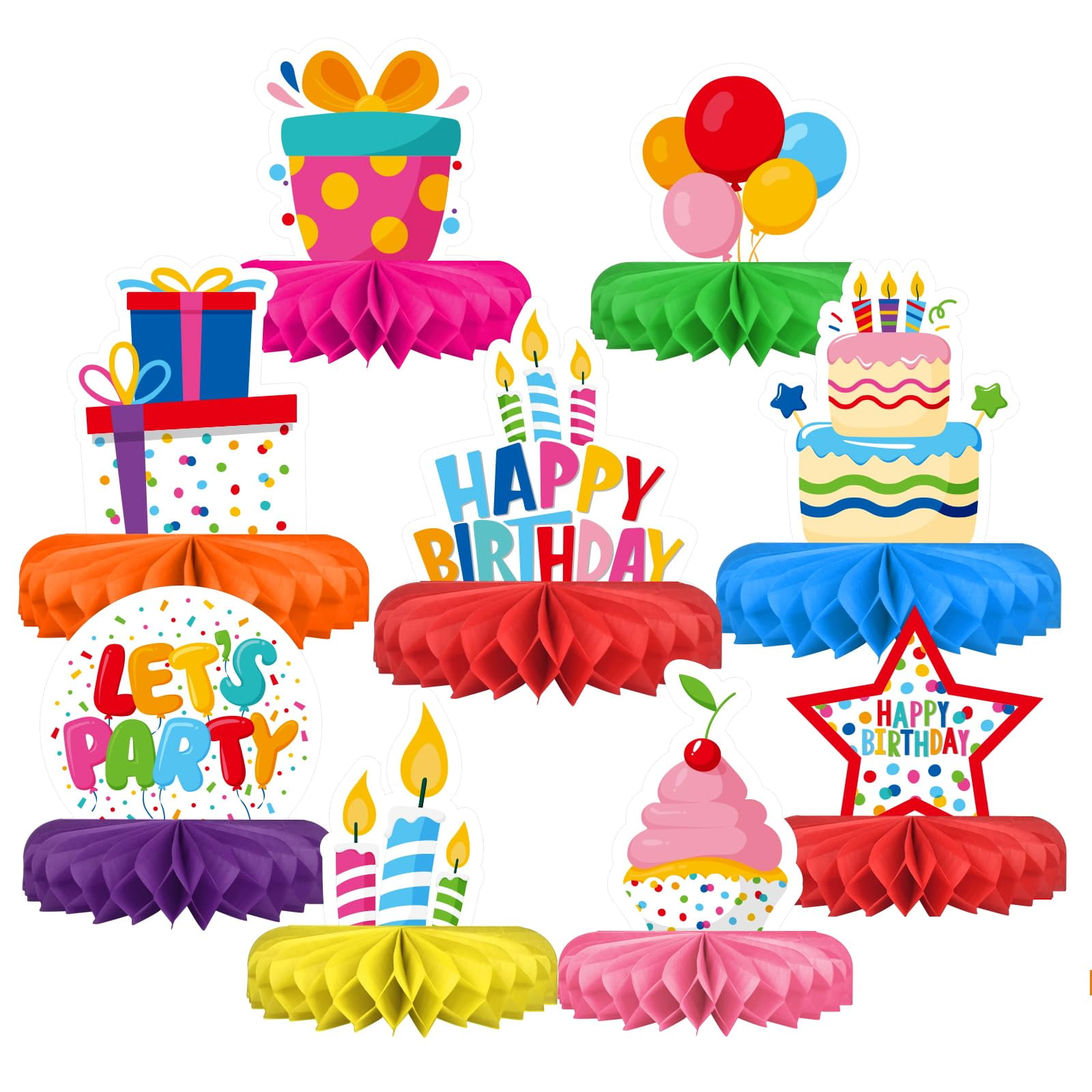 Happy Birthday Decorations Set - Colorful Birthday Themed Honeycomb ...