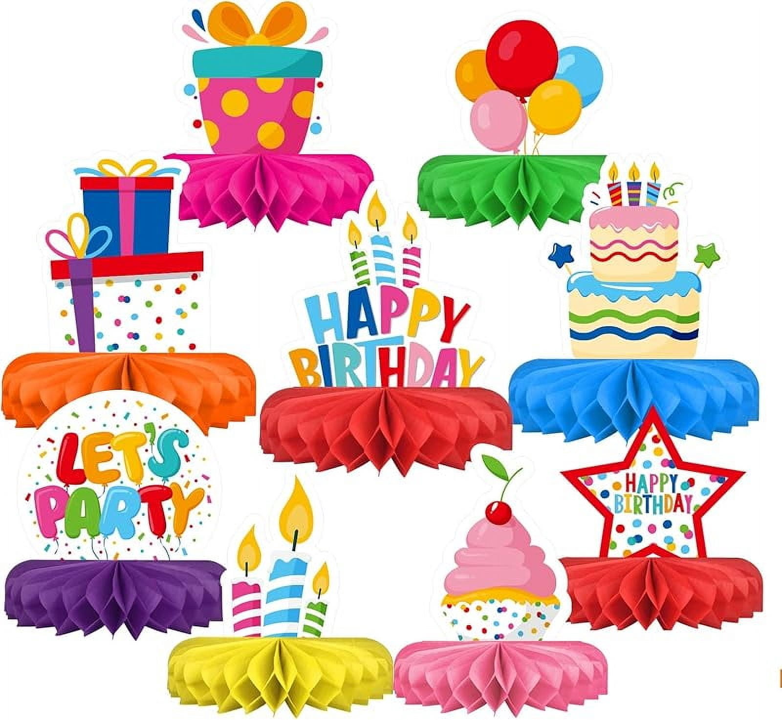 Happy Birthday Decorations Set - Colorful Themed Honeycomb Centerpiece ...