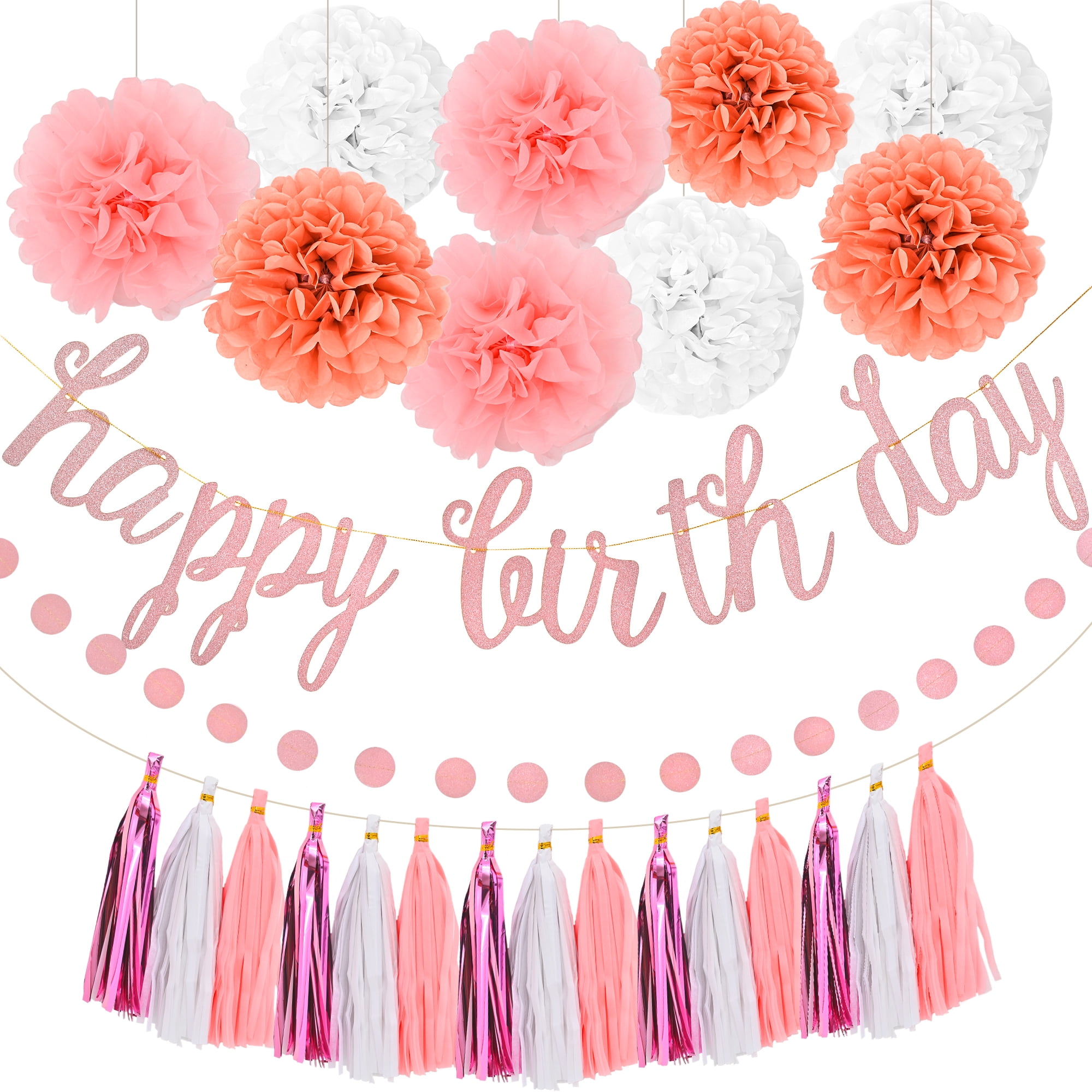 Happy Birthday Party Decor for Women - Rose Gold Pink Princess Banner ...