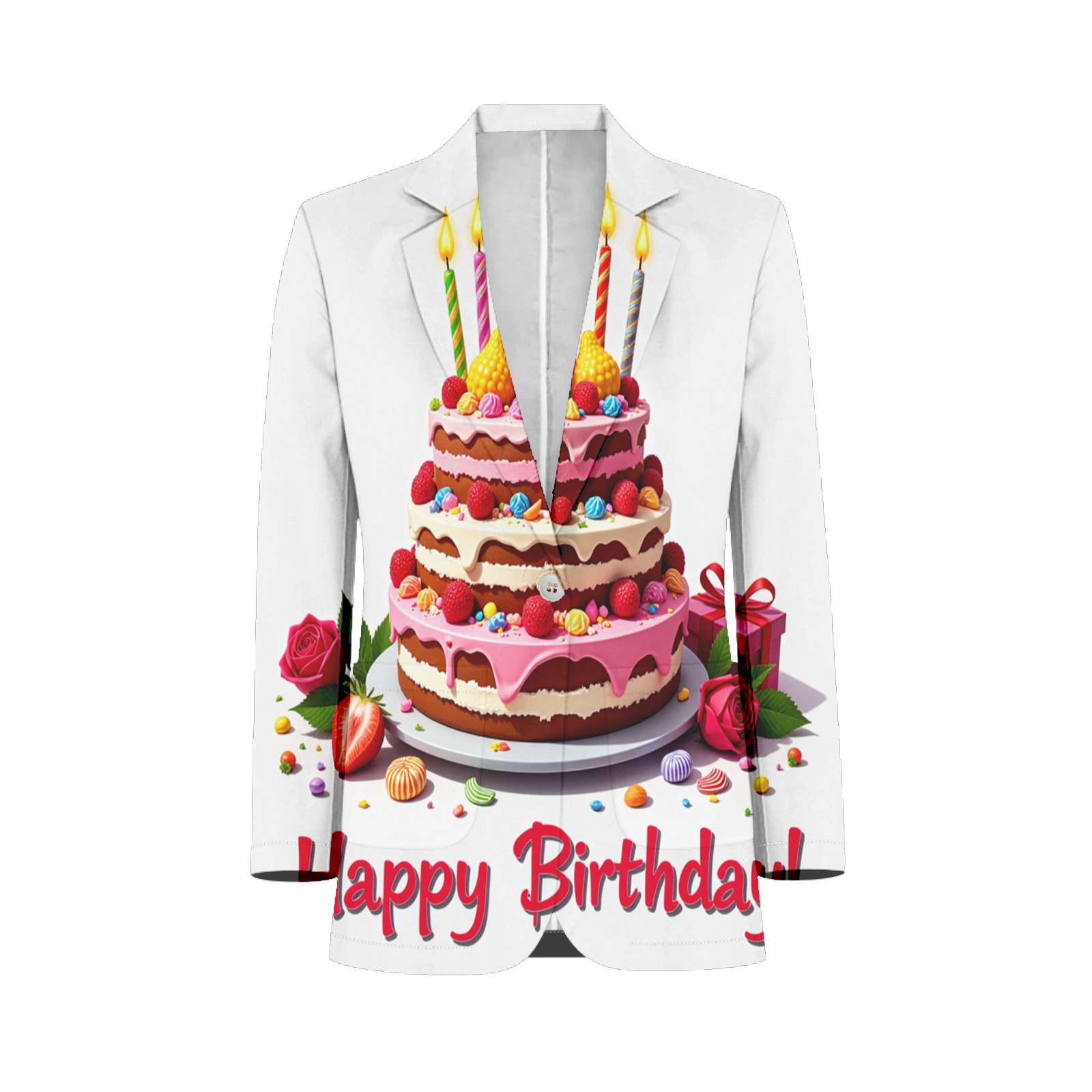 Happy Birthday Delicious Cake Mens Suits Shawl Collar Slim Fit Suit ...