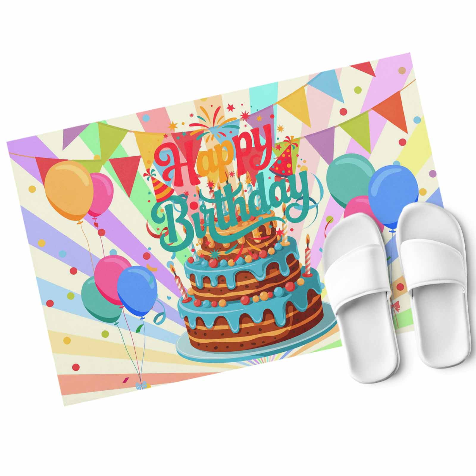 Happy Birthday Door Mat Birthday Cake Non Slip Absorbent Entrance Mat ...