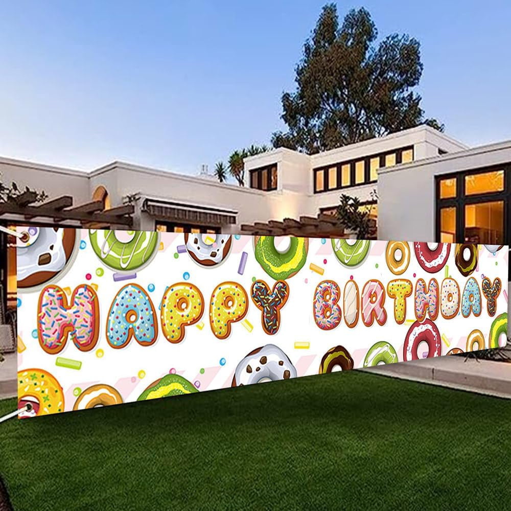Happy Birthday Doughnut Yard Banner Sign Doughnut Party Decoration ...