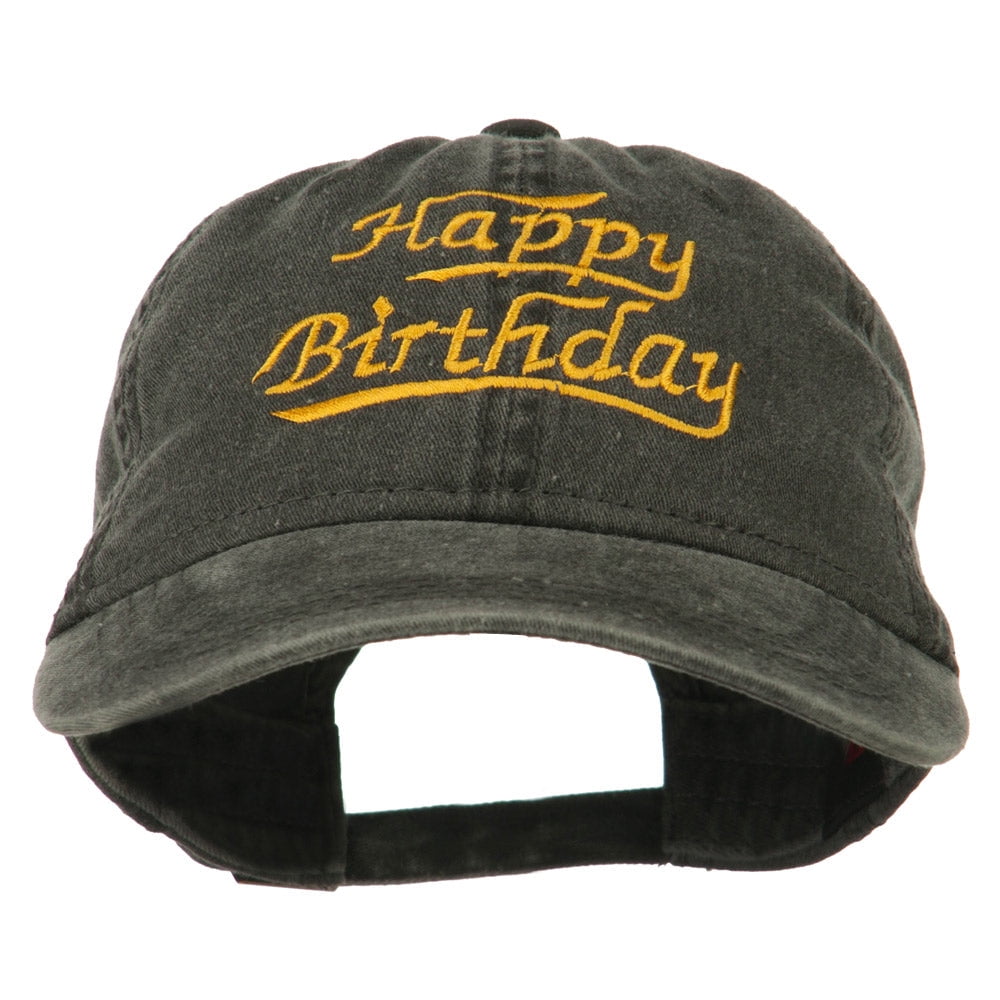 Happy Birthday Embroidered Washed Cap - Black OSFM - Walmart.com
