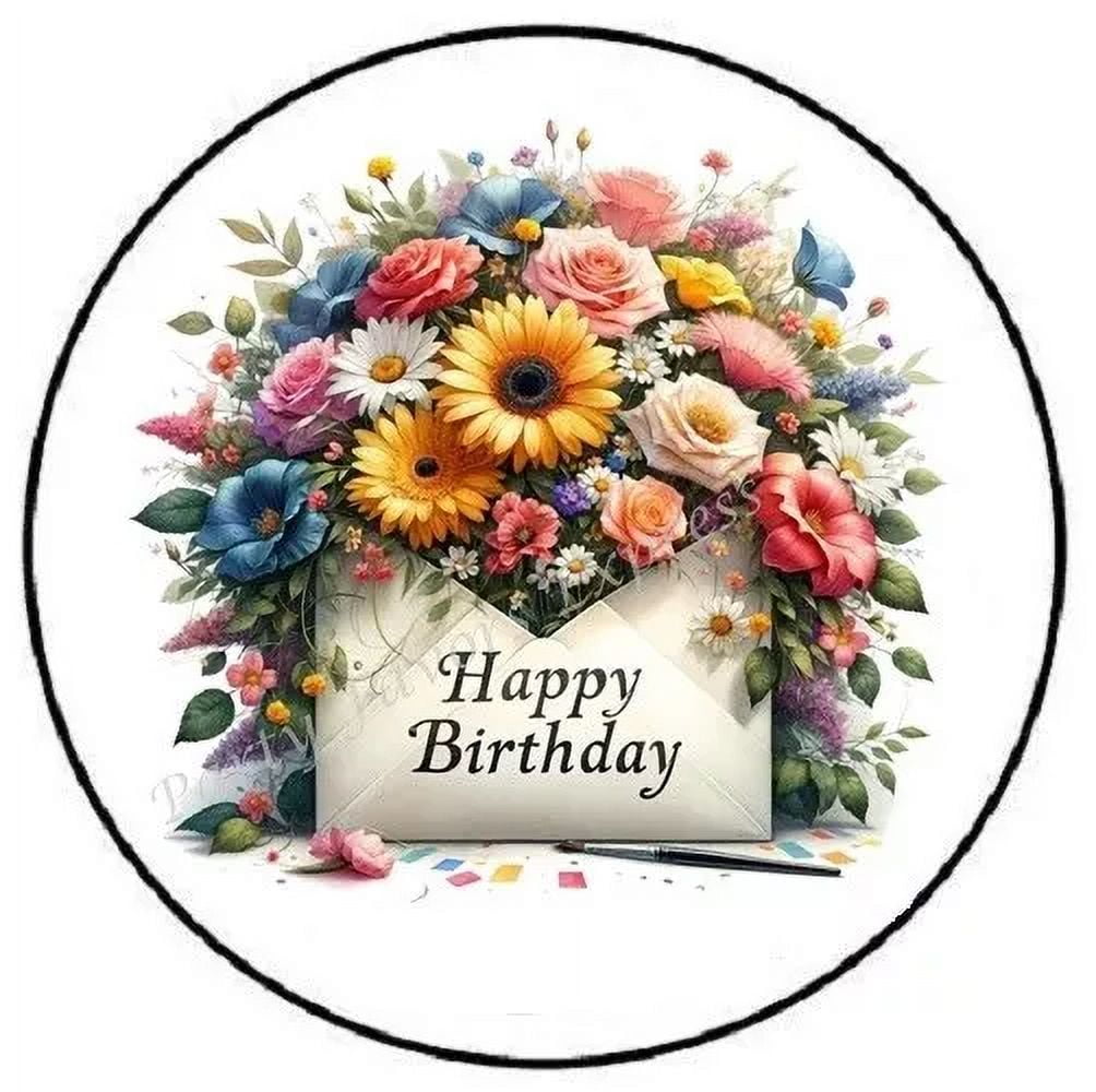 Happy Birthday Envelope Flowers Sticker Party Favors Sticker Envelope ...