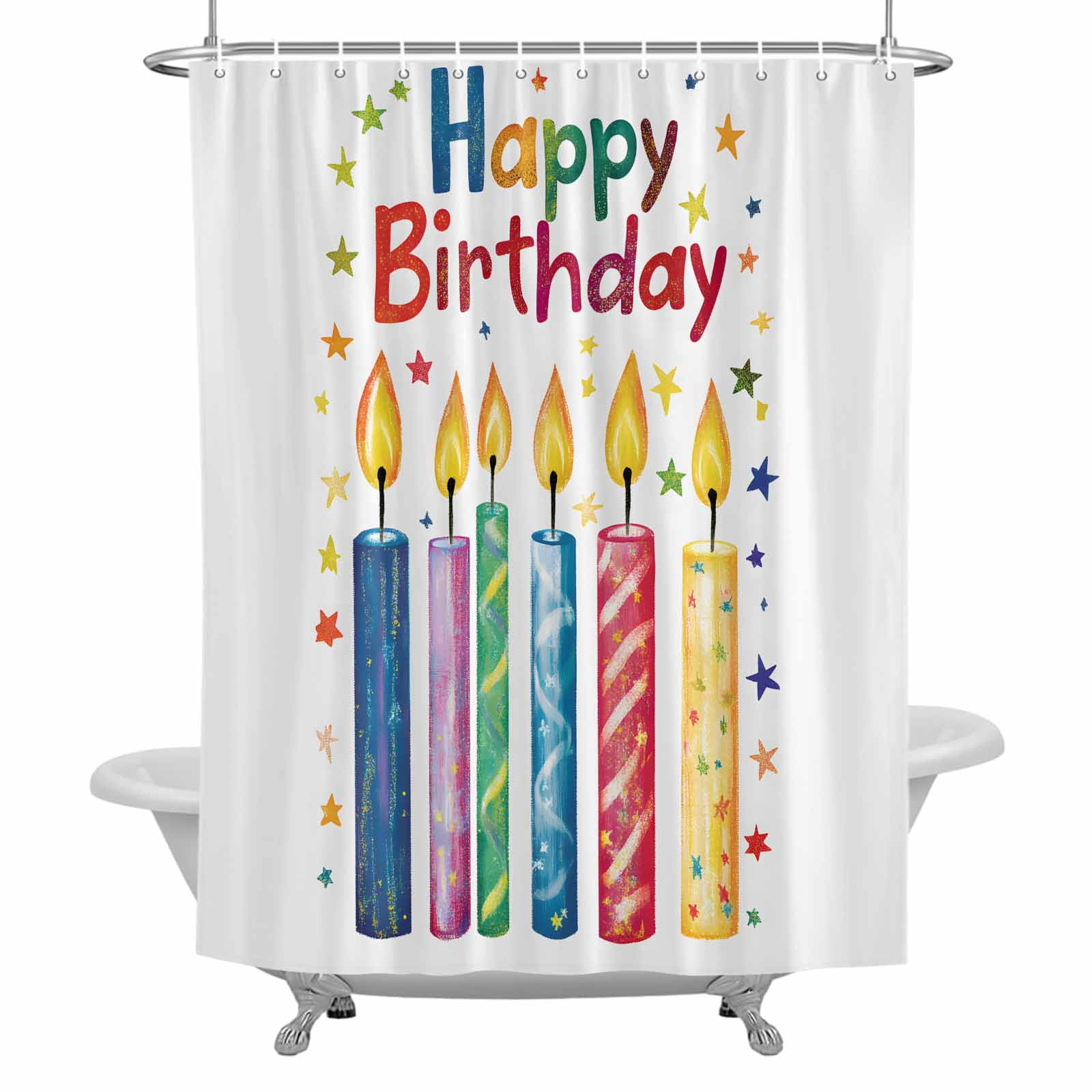 Happy Birthday Fabric Shower Curtain, Colorful Candles Bathroom Curtain ...