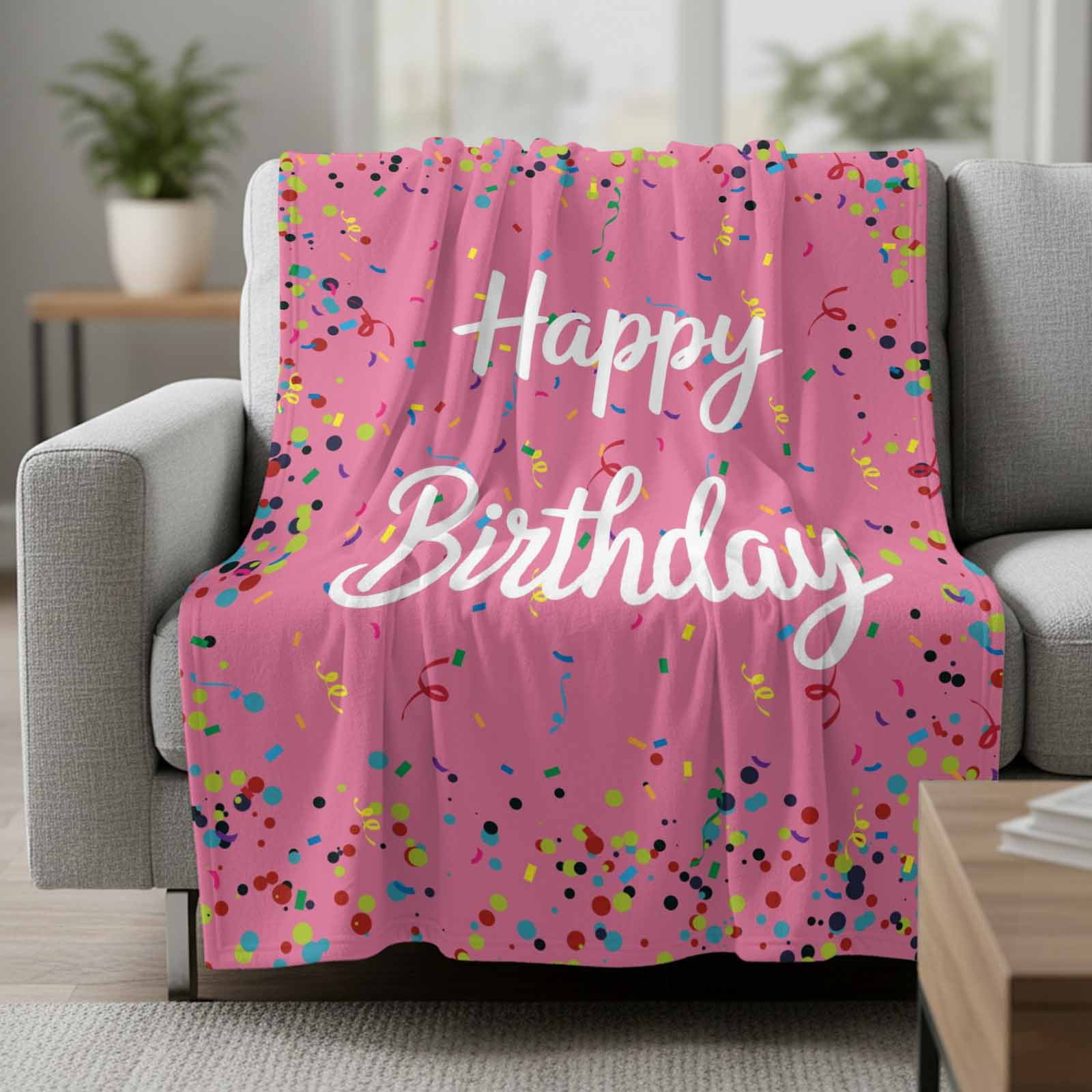 Happy Birthday Fleece Throw Blanket Color Ribbon Polka Dot Pink ...