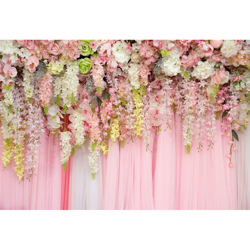 Happy Birthday Flower Wall Photography Backdrop Customized Glitter Pink ...
