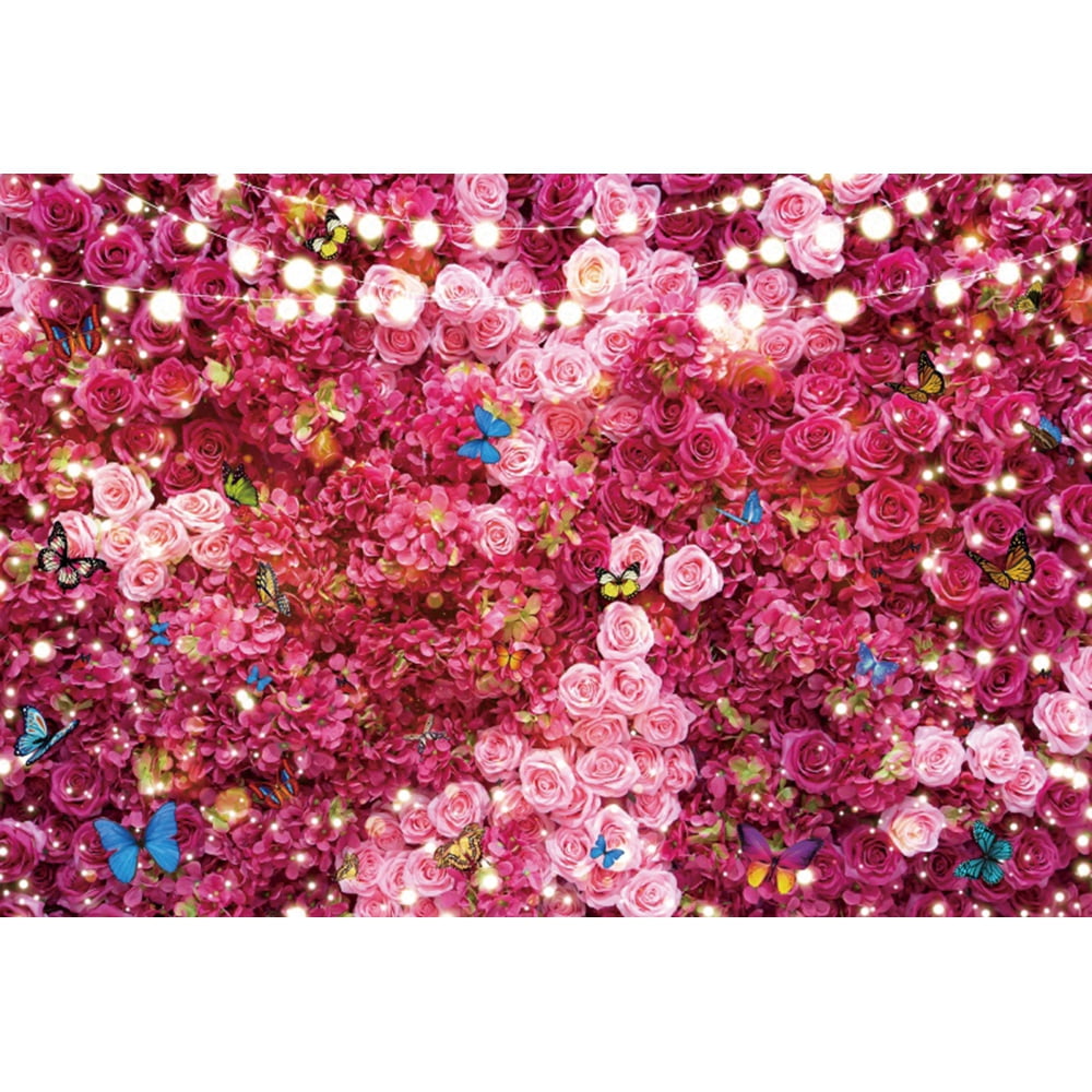 Happy Birthday Flower Wall Photography Backdrop Customized Glitter Pink ...