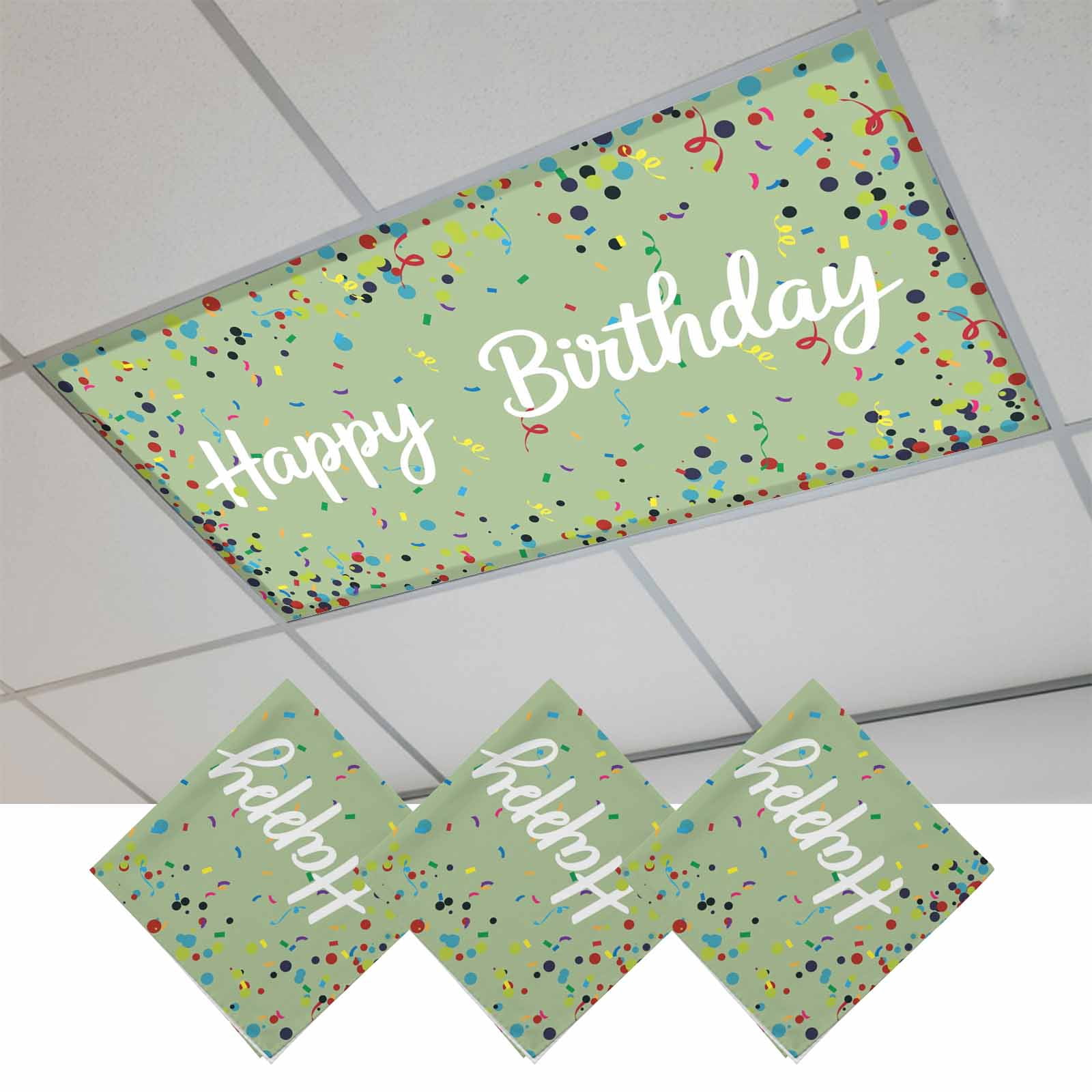 Happy Birthday Fluorescent Light Covers, Sage Green Modern Abstract Art ...