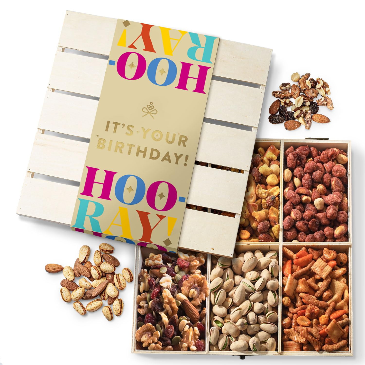 Happy Birthday Food Gift Basket, Healthy Nut Gift Tray, Birthday Snack ...