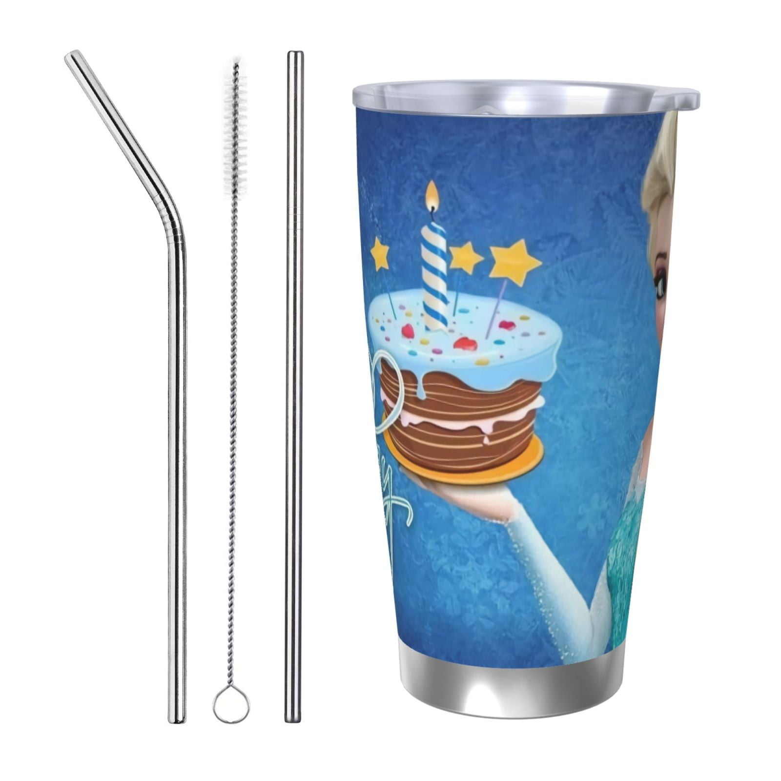 Happy Birthday Frozen Elsa Kids Water Bottle with Straw Lid,Insulated Stainless Steel Reusable ...
