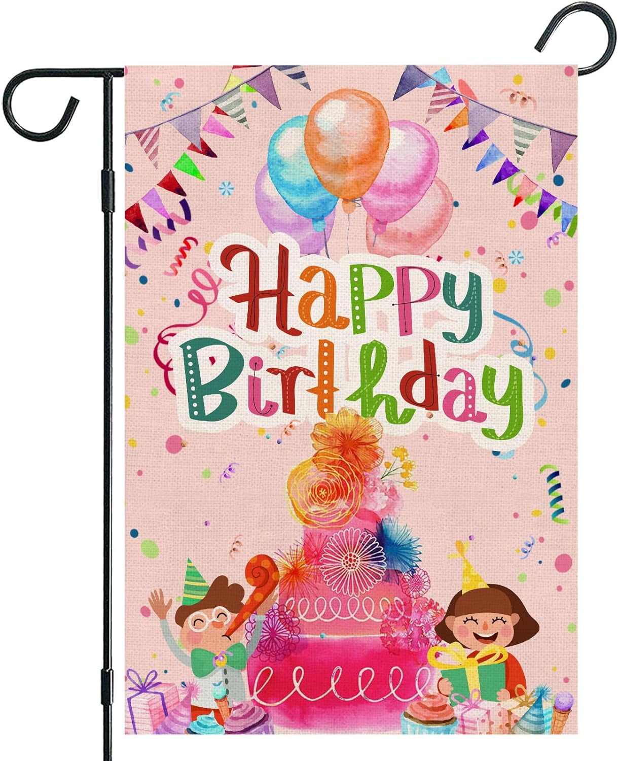 Happy Birthday Garden Flag Balloon Birthday Cake Party Small Double Sided Readable Yard Signs ...