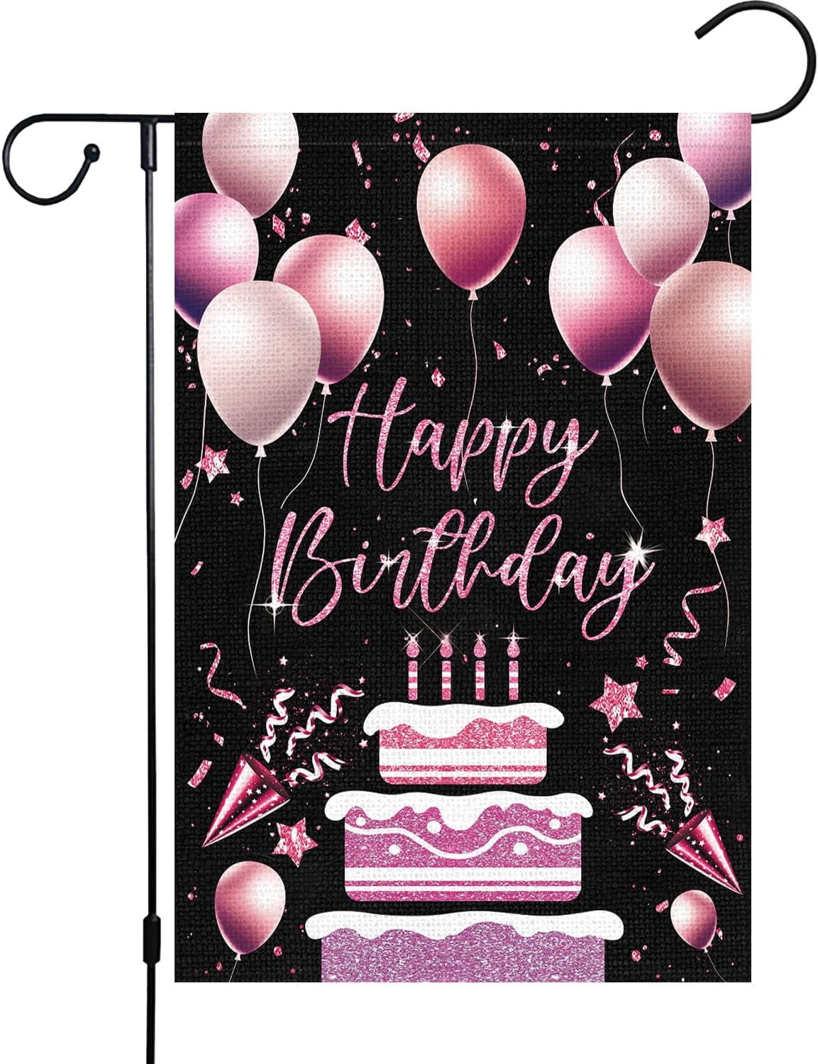 Happy Birthday Garden Flag Balloons Pink Birthday Cake Yard Flags 12x18 ...