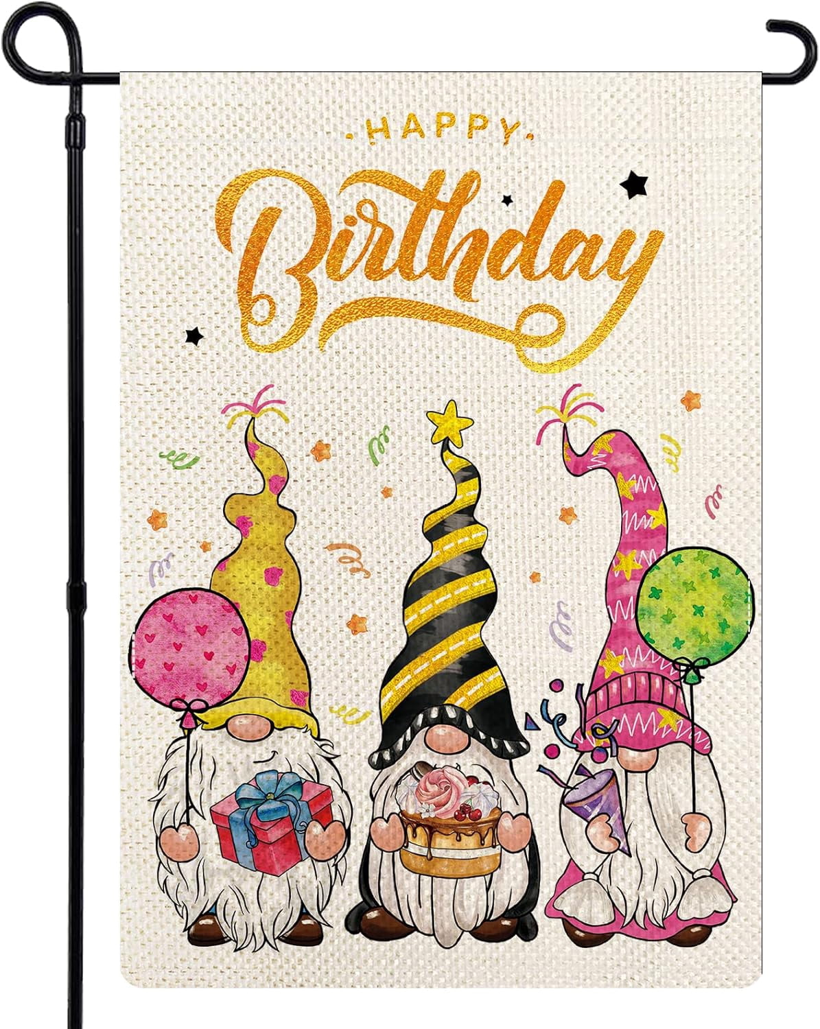 Happy Birthday Garden Flag, Cute Gnome Birthday Celebration Yard Flag ...