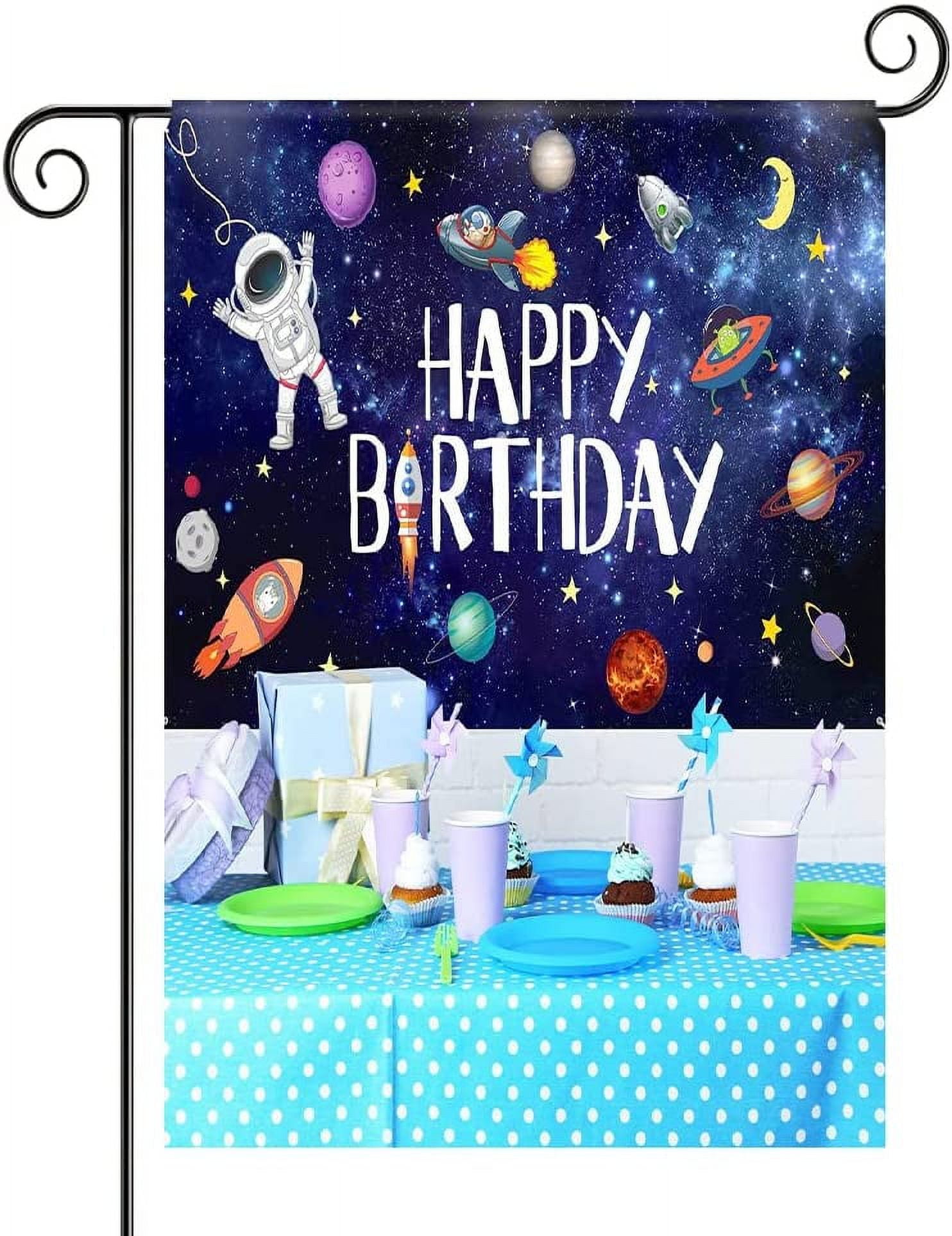 Happy Birthday Garden Flag Outer Space Party Decorations Outer Space ...
