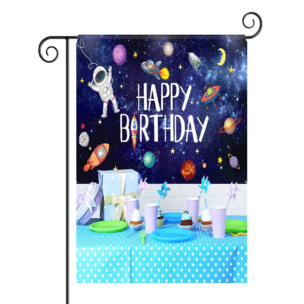 Happy Birthday Garden Flag Outer Space Party Decorations Outer Space ...