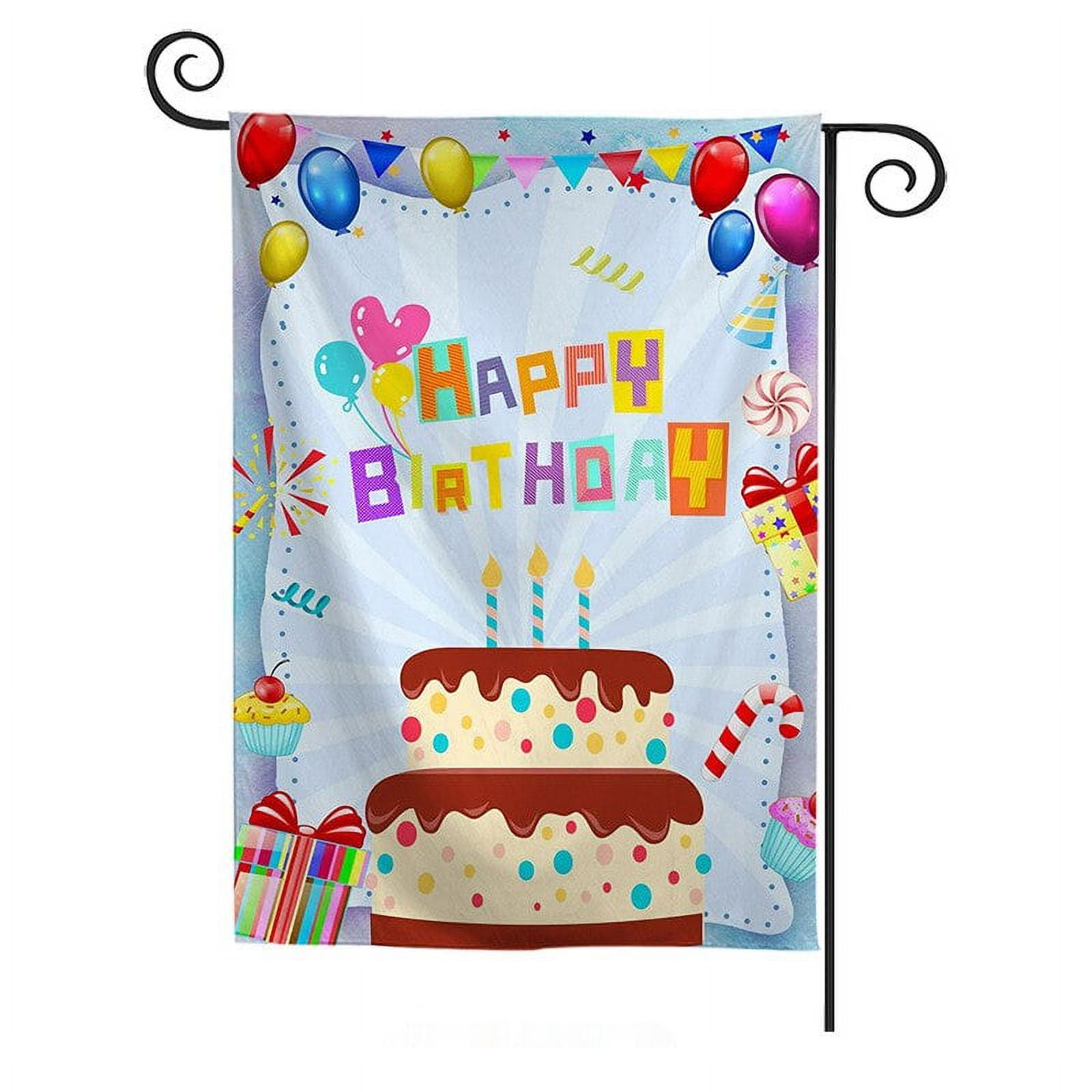 Happy Birthday Garden Flag Yard Signs Party Flag Birthday Cake Banner ...