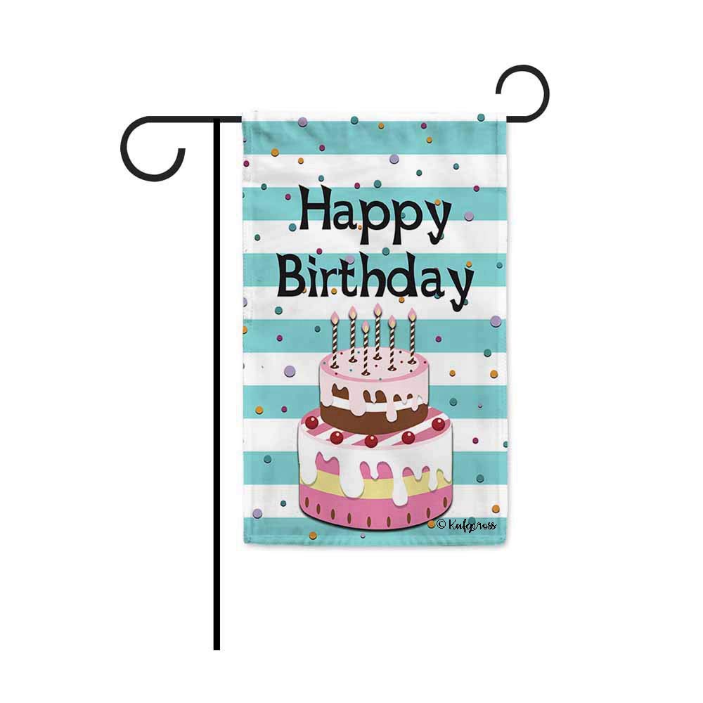 Happy Birthday Garden Flag Yard Signs Vertical Double Sided Cake Banner ...