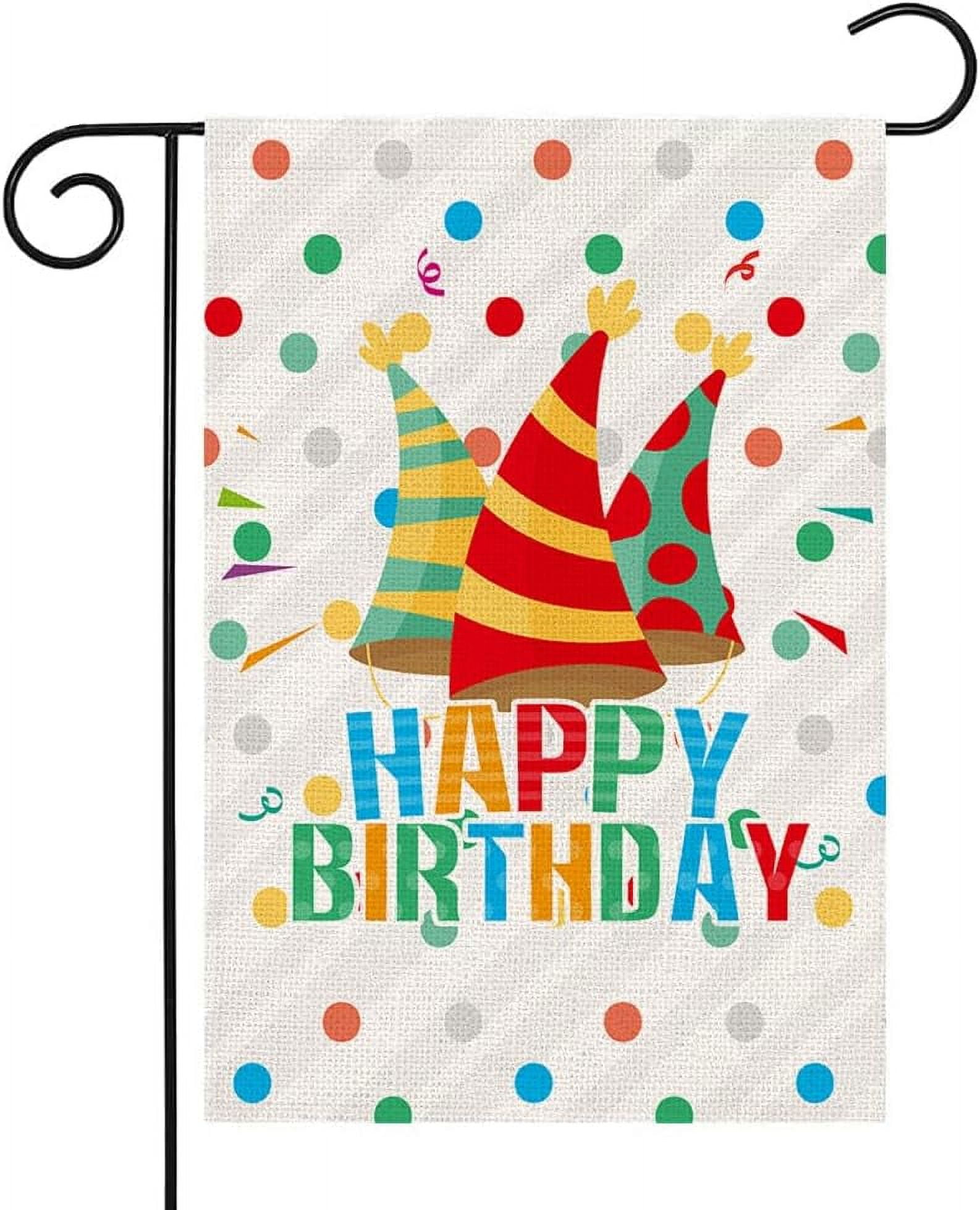 Happy Birthday Garden Flags 12x18 Inch Gift Party Small Yard Signs Vertical Double Sided ...